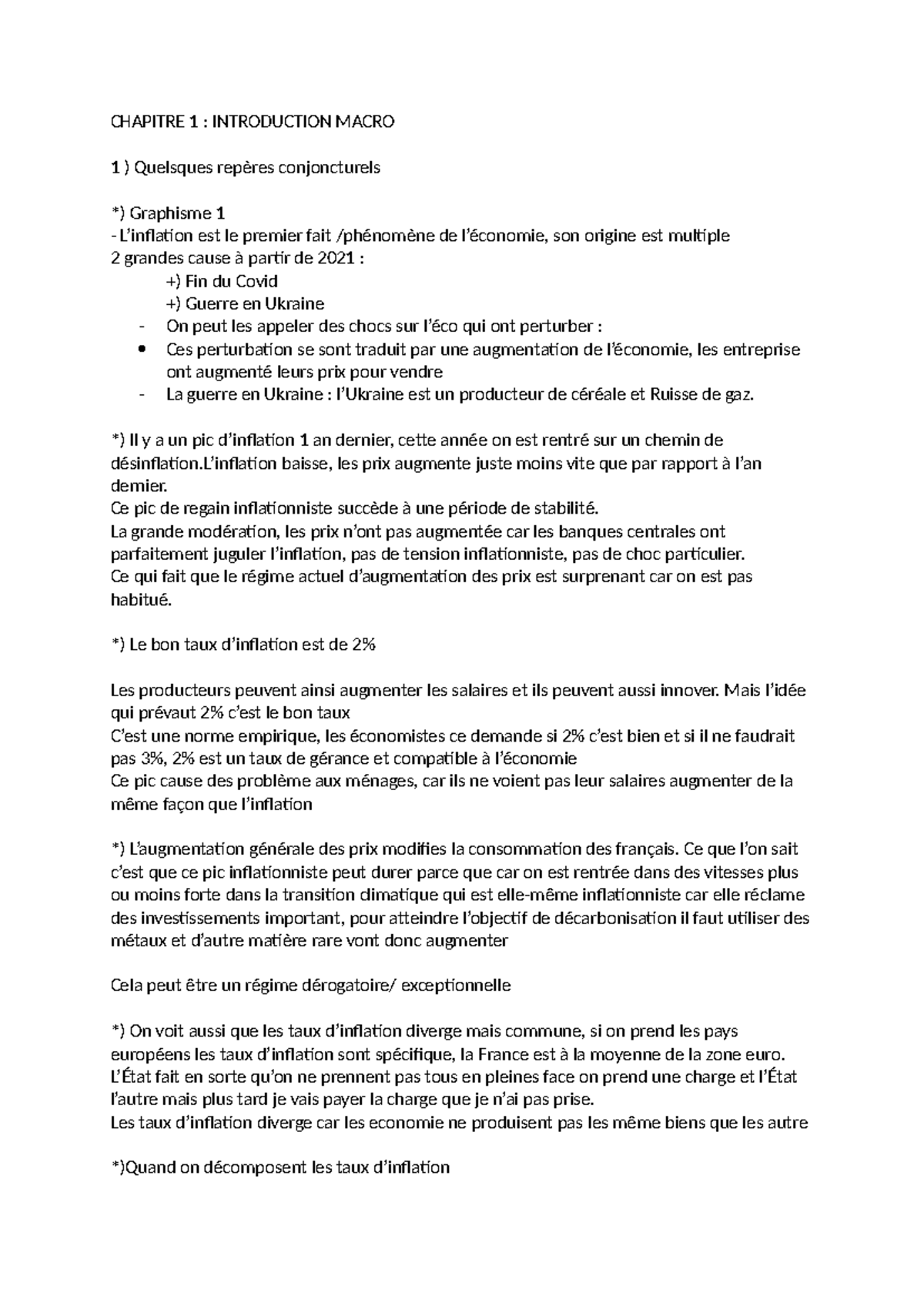 Chapitre 1 Macro - CHAPITRE 1 : INTRODUCTION MACRO 1 ) Quelsques repères conjoncturels ...