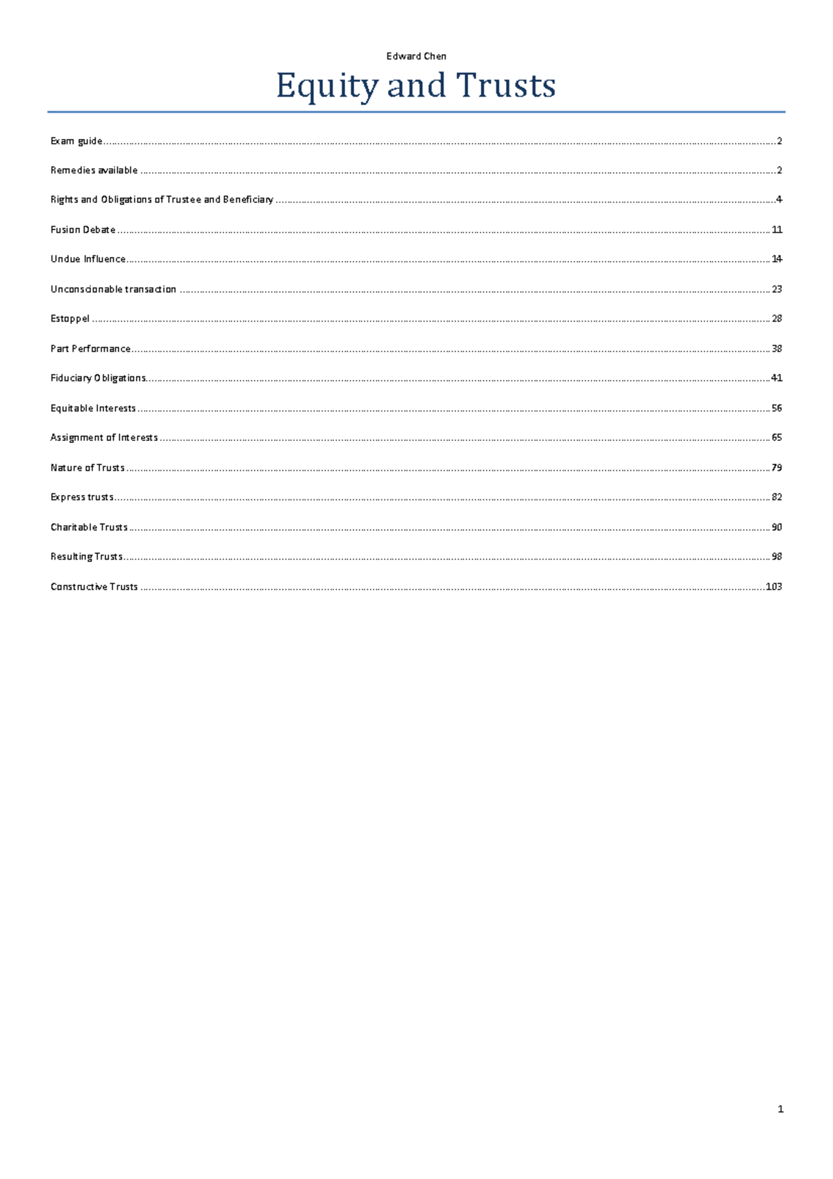 Equity and trust notes - summary of assignment - 1& Equity'and'Trusts ...