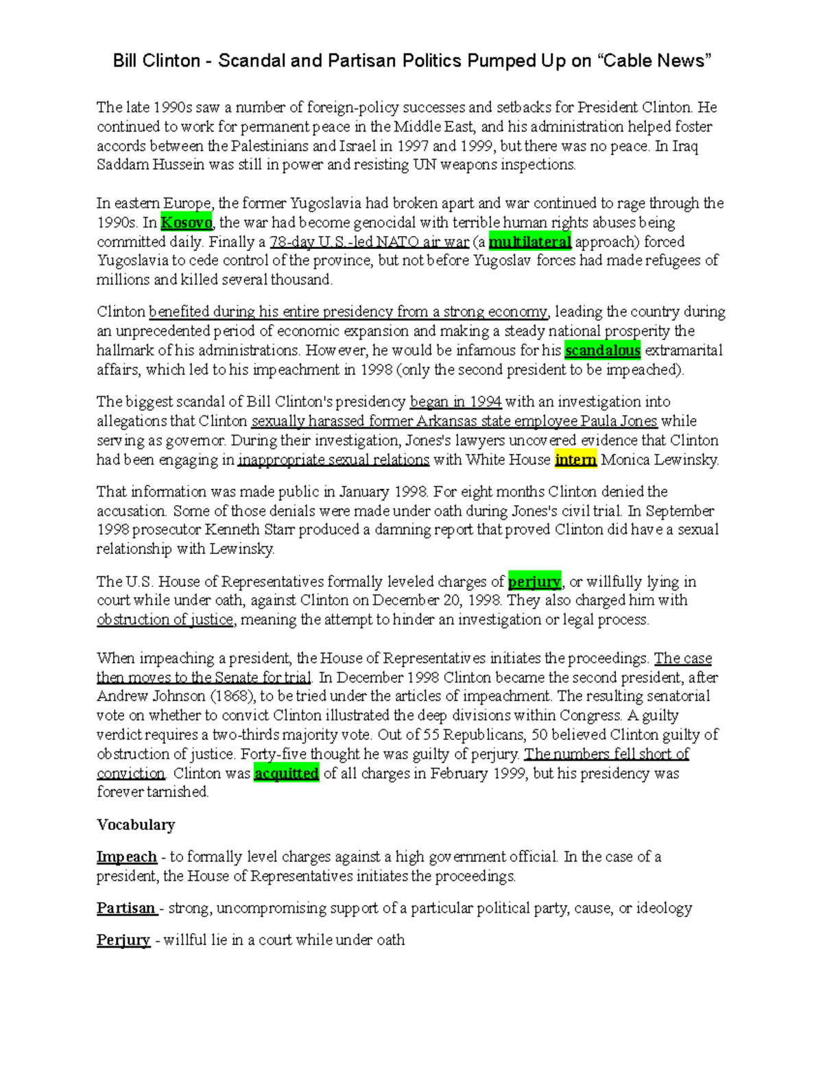 U31 L52 Clinton Scandals and Partisan Politics - Bill Clinton - Scandal ...