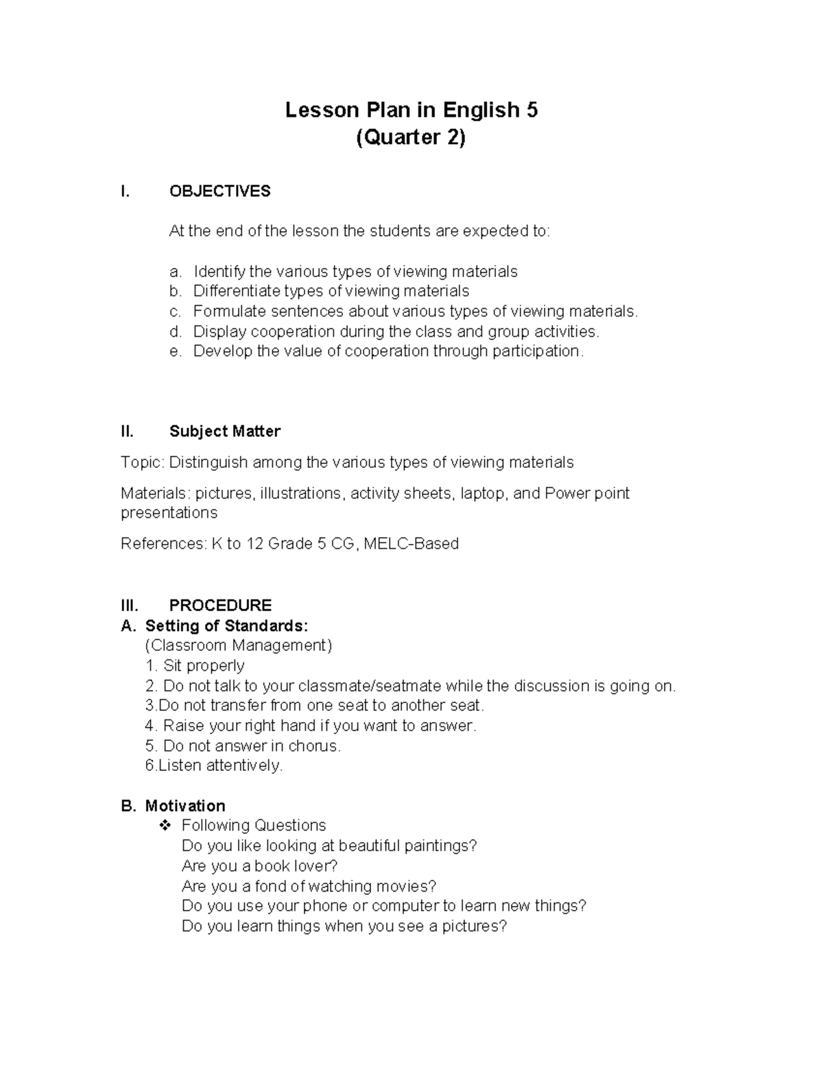 Balabagon Lesson Plan Seloterio - Lesson Plan in English 5 (Quarter 2 ...
