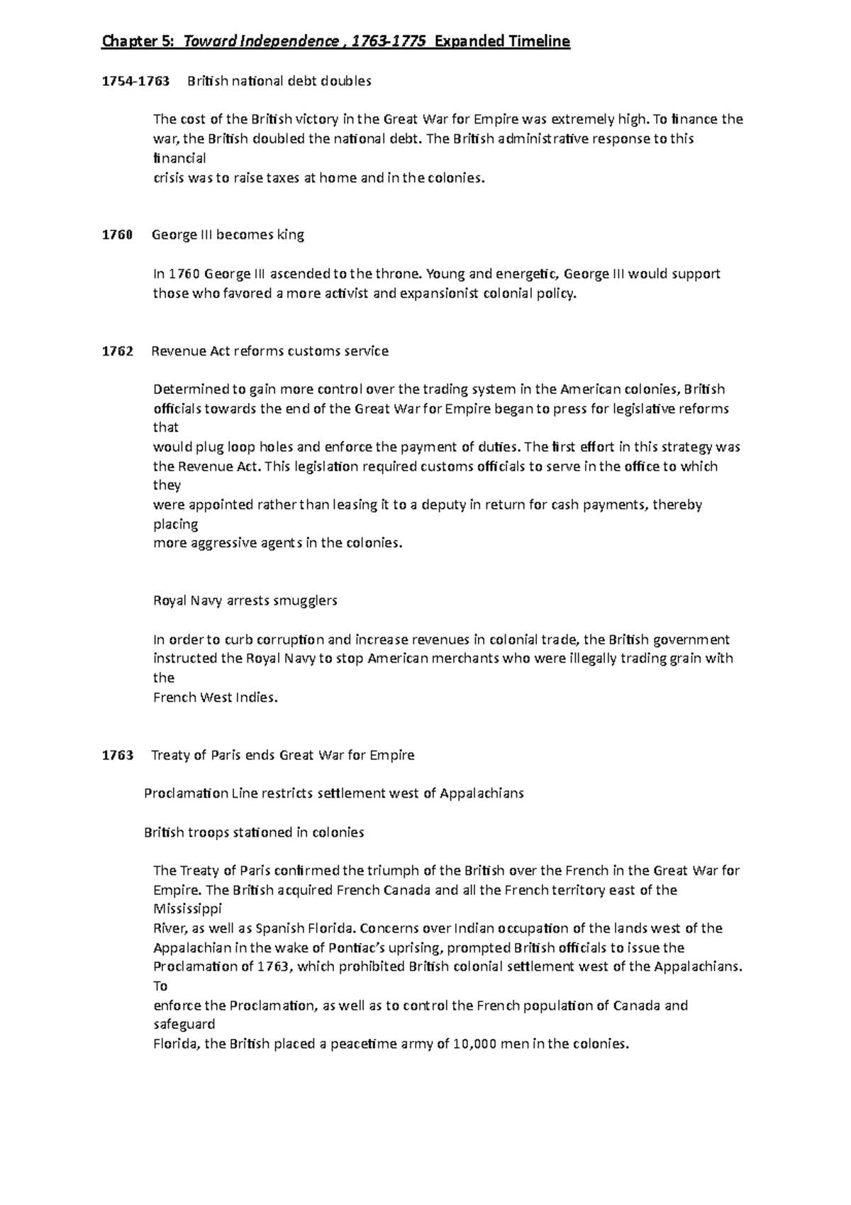 Chapter 5 Toward Independence - Chapter 5: Toward Independence , 1763 ...