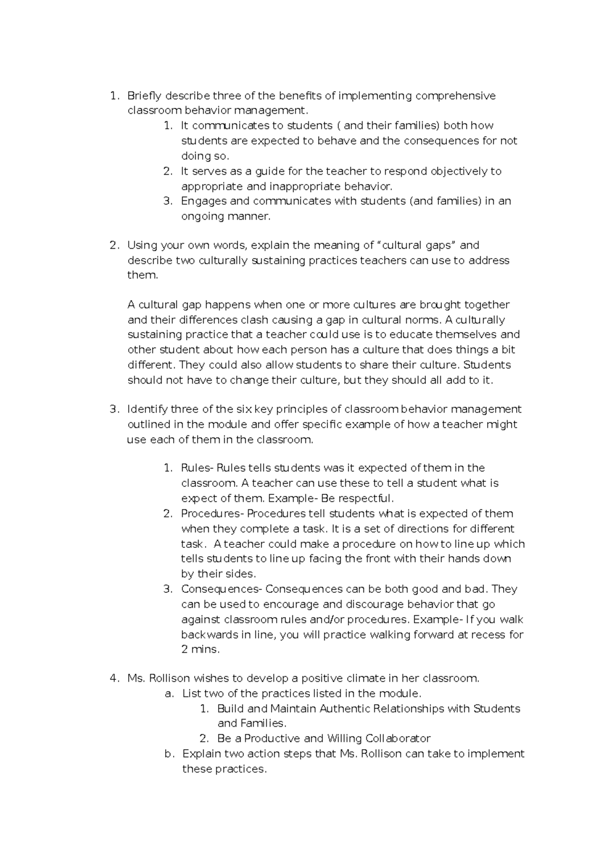 Sd IRIS Module #1- Classroom Behavior Managem… - Briefly describe three ...