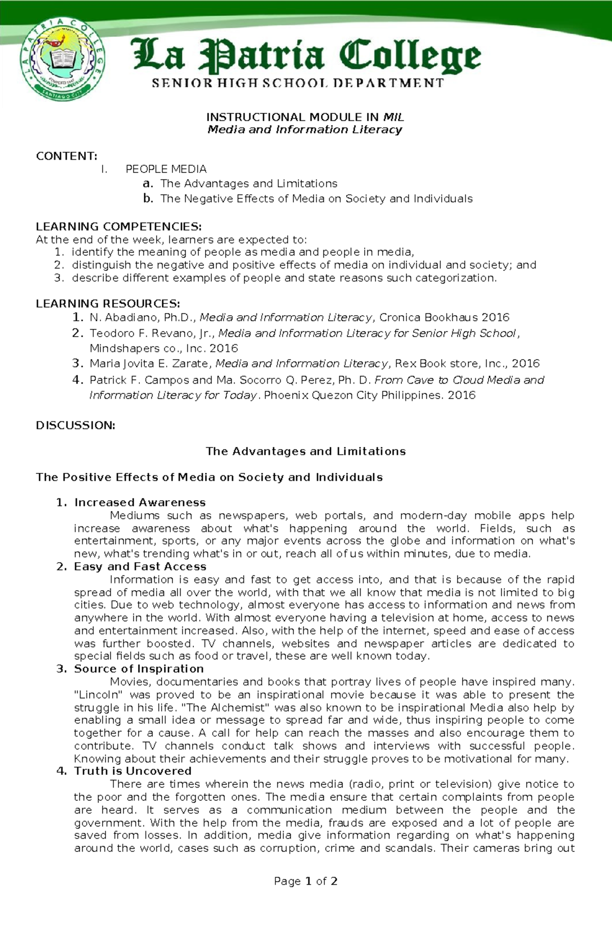 MIL Module FOR Fourth Quarter 2 - INSTRUCTIONAL MODULE IN MIL Media and ...
