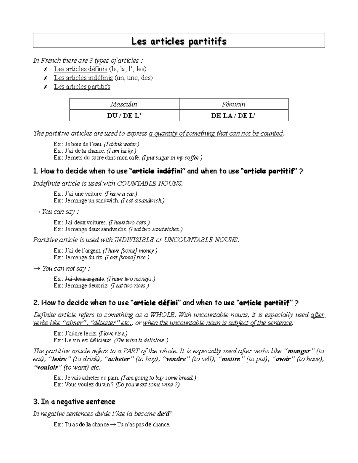 Article-partitif - Assignment - Les articlesLes articles ...