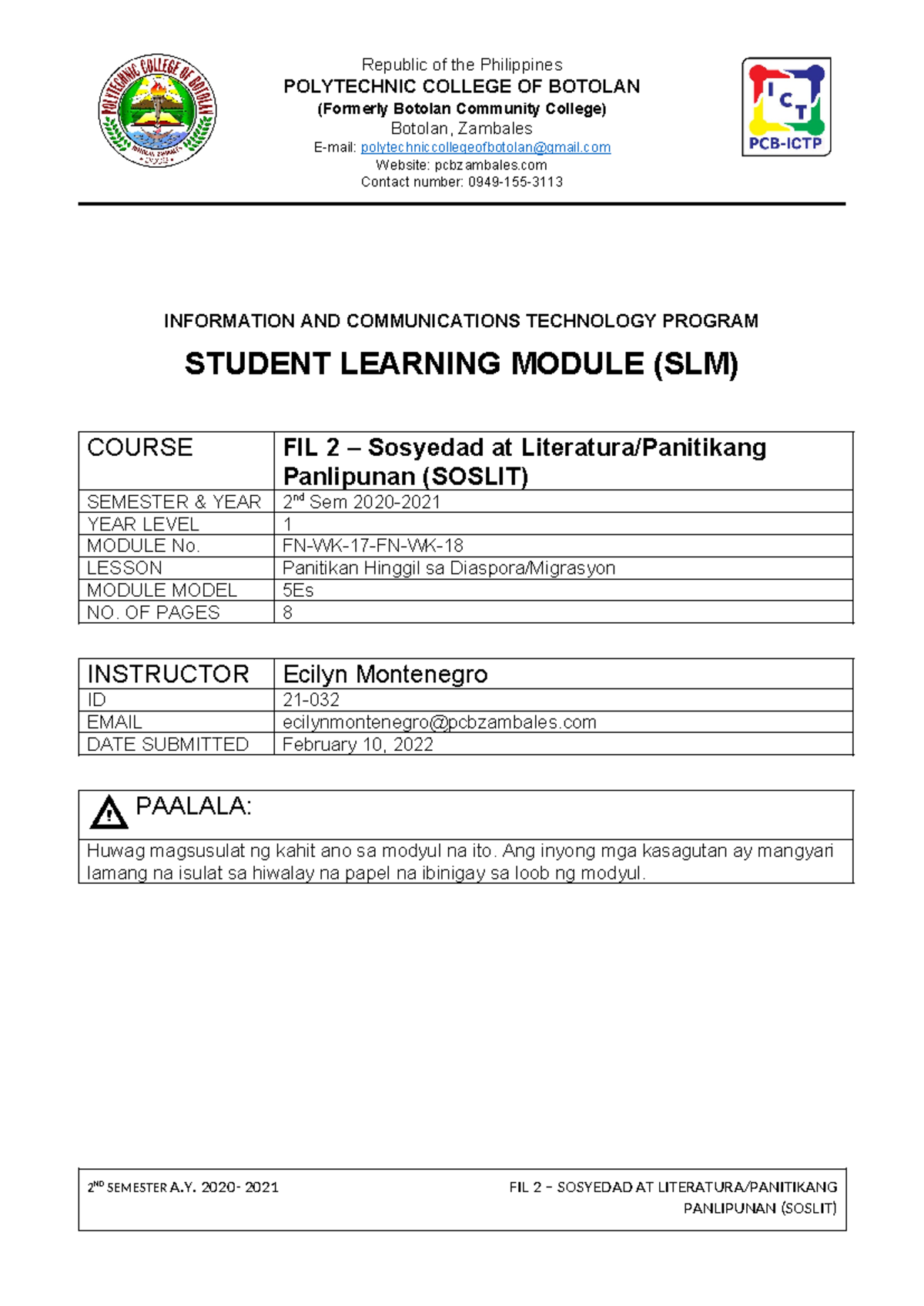 FIL 2 - WK 17 - WK 18 - vhvgjv - Republic of the Philippines ...
