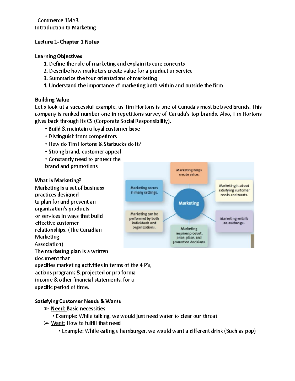 Marketing Notes - Commerce 1MA Introduction to Marketing Lecture 1 ...