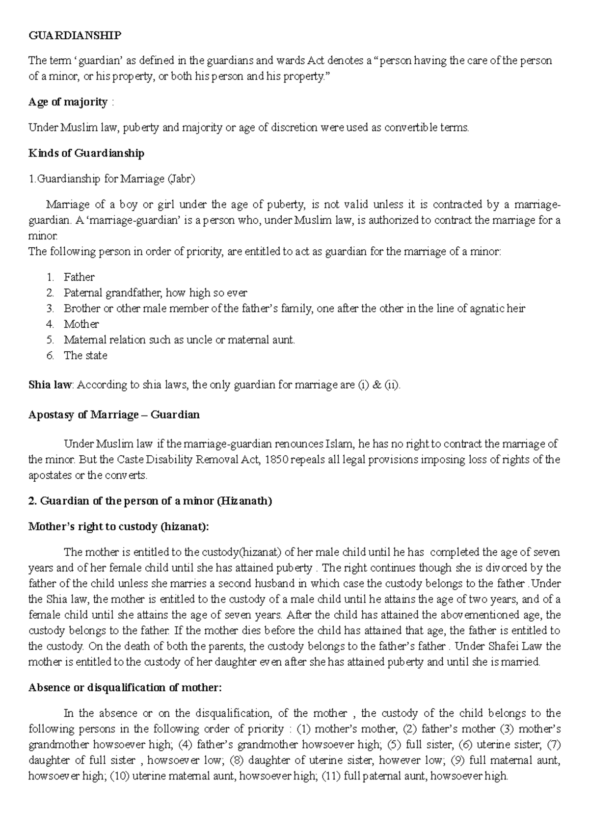 Guardianship - TOPIC NOTES - GUARDIANSHIP The term ‘guardian’ as ...