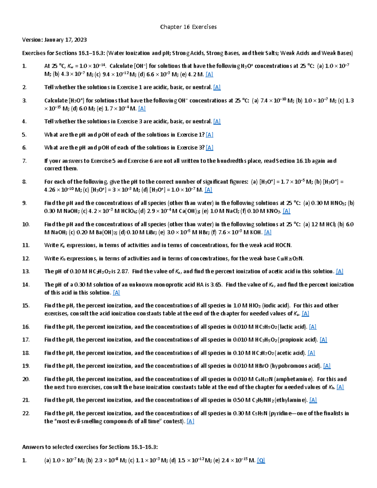 General Chemistry,Zaugg,Chapter 16 Exercises - Chapter 16 Exercises ...