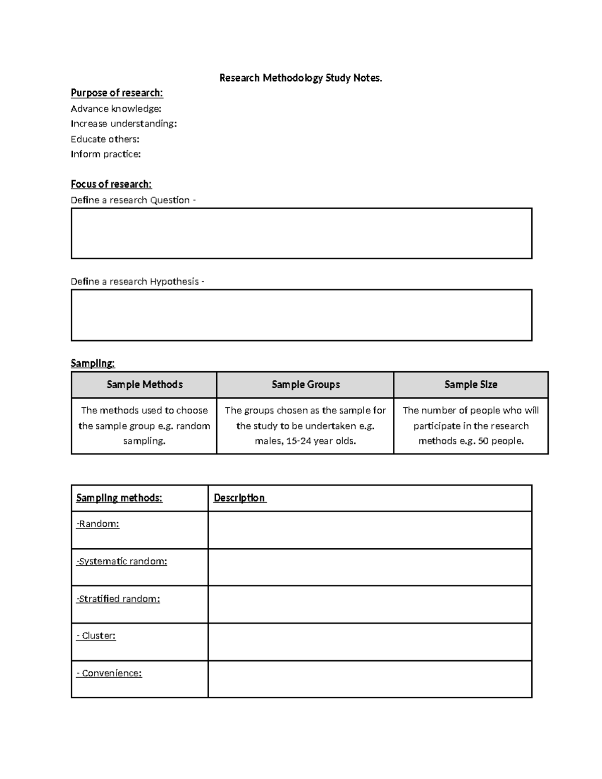 Core 1 Study Note Headings - Research Methodology - Research ...