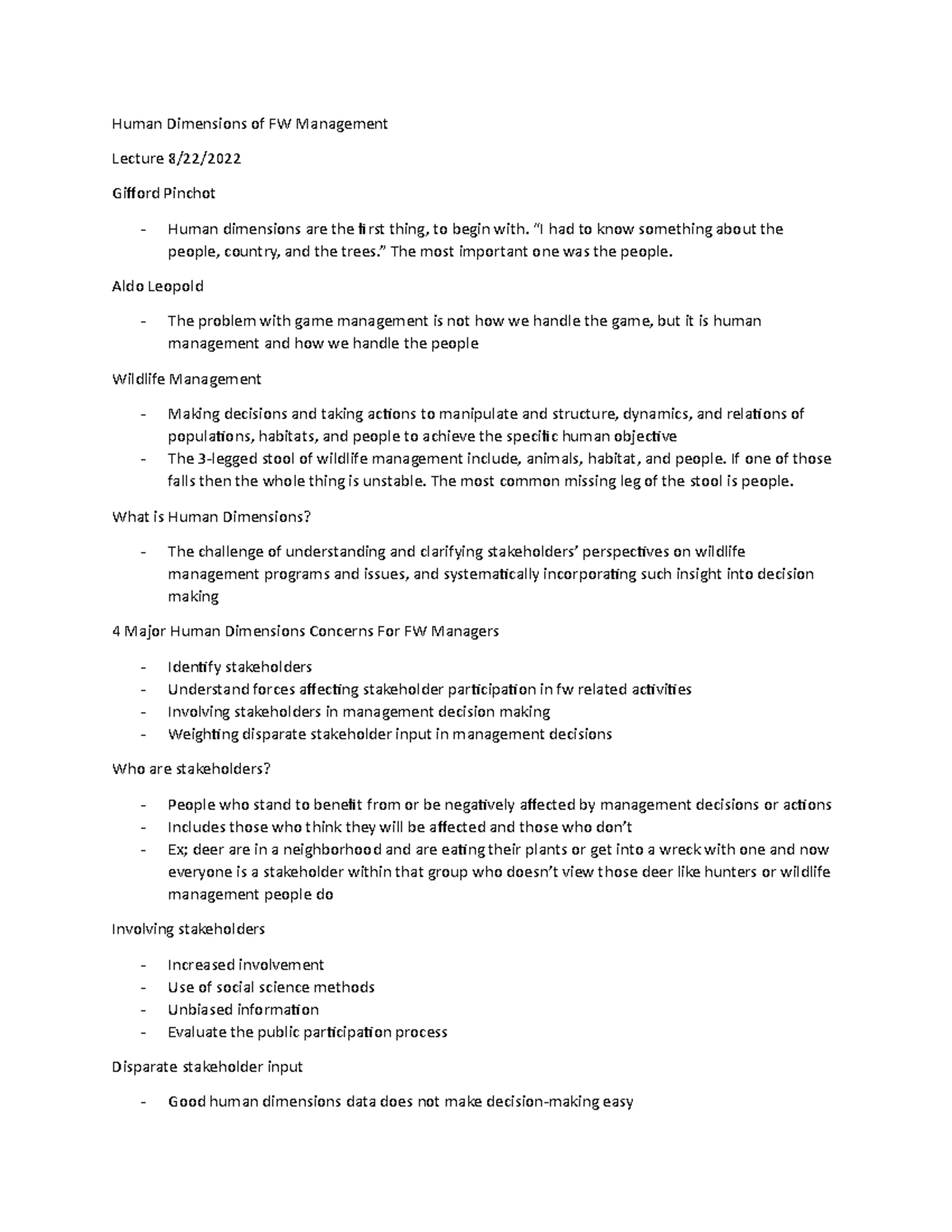 Human Dimensions of FW Lecture Notes - Human Dimensions of FW ...