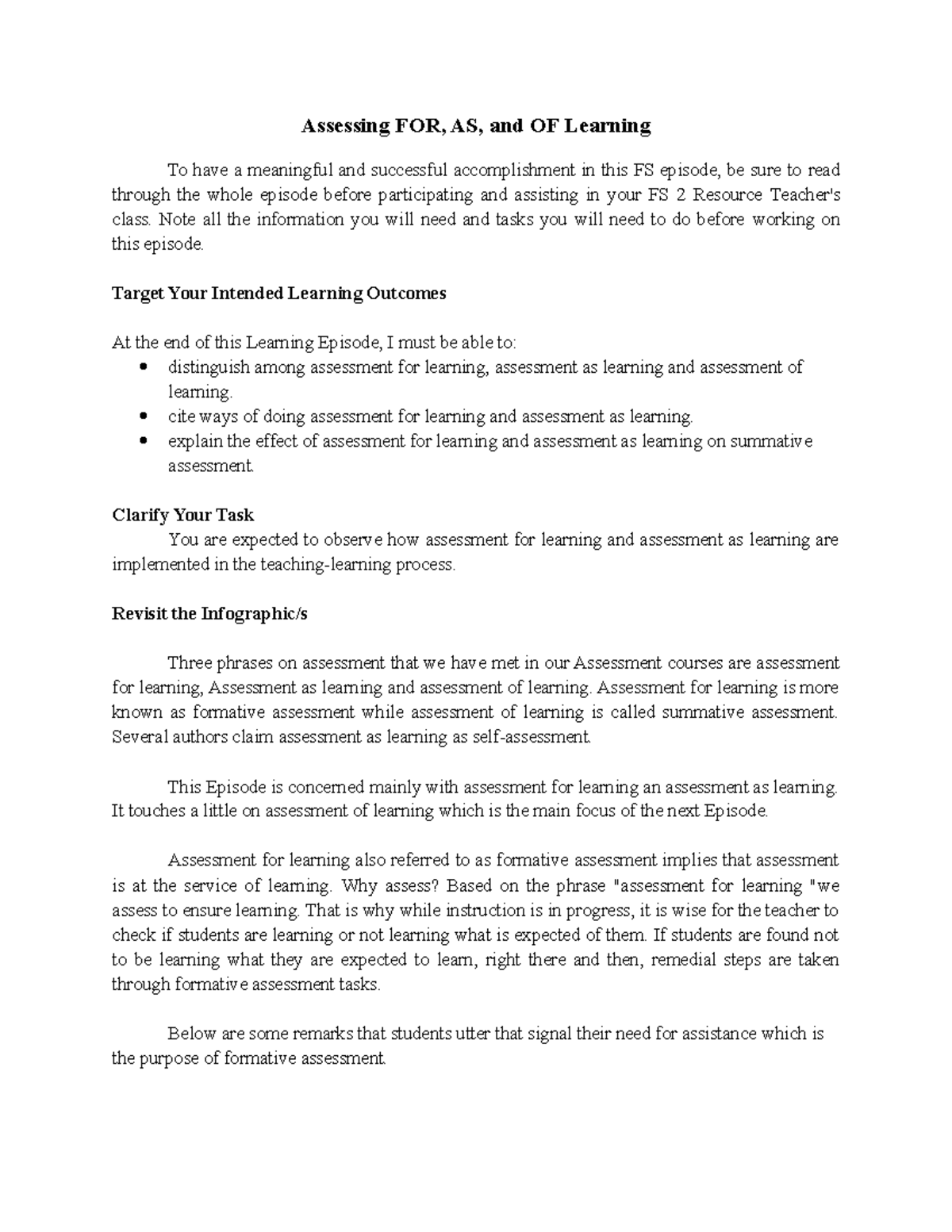LE-16-Assessing-FOR-AS-and-OF-Learning-1 - Assessing FOR, AS, and OF ...