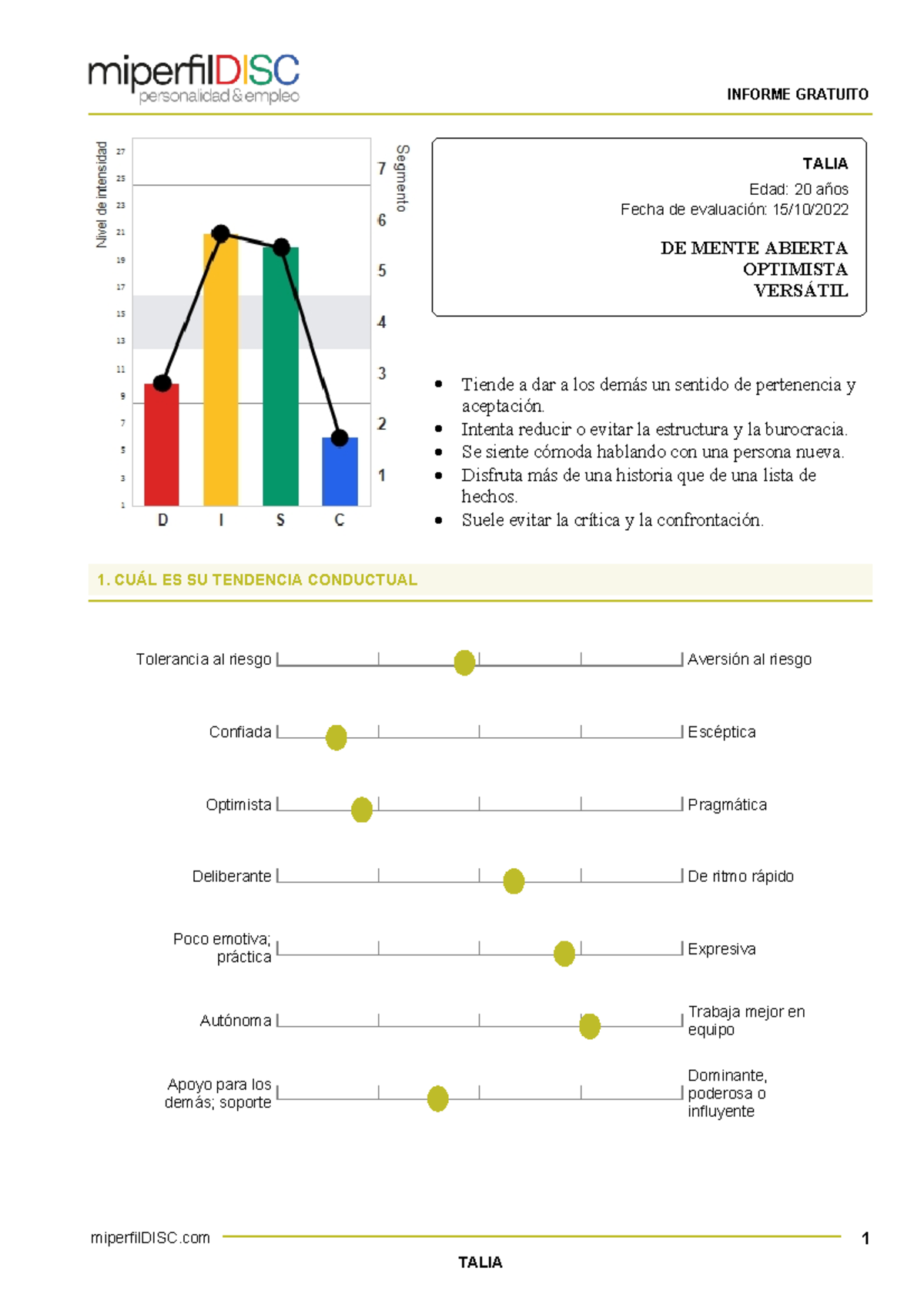 Test disc - test de estilos de personalidad - INFORME GRATUITO TALIA ...