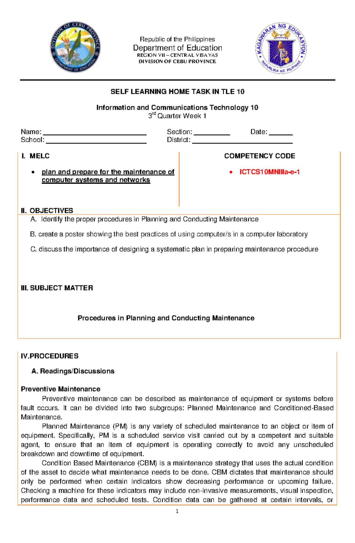 ICT10 W1 Tudela Puertobello NHS - Republic of the Philippines ...