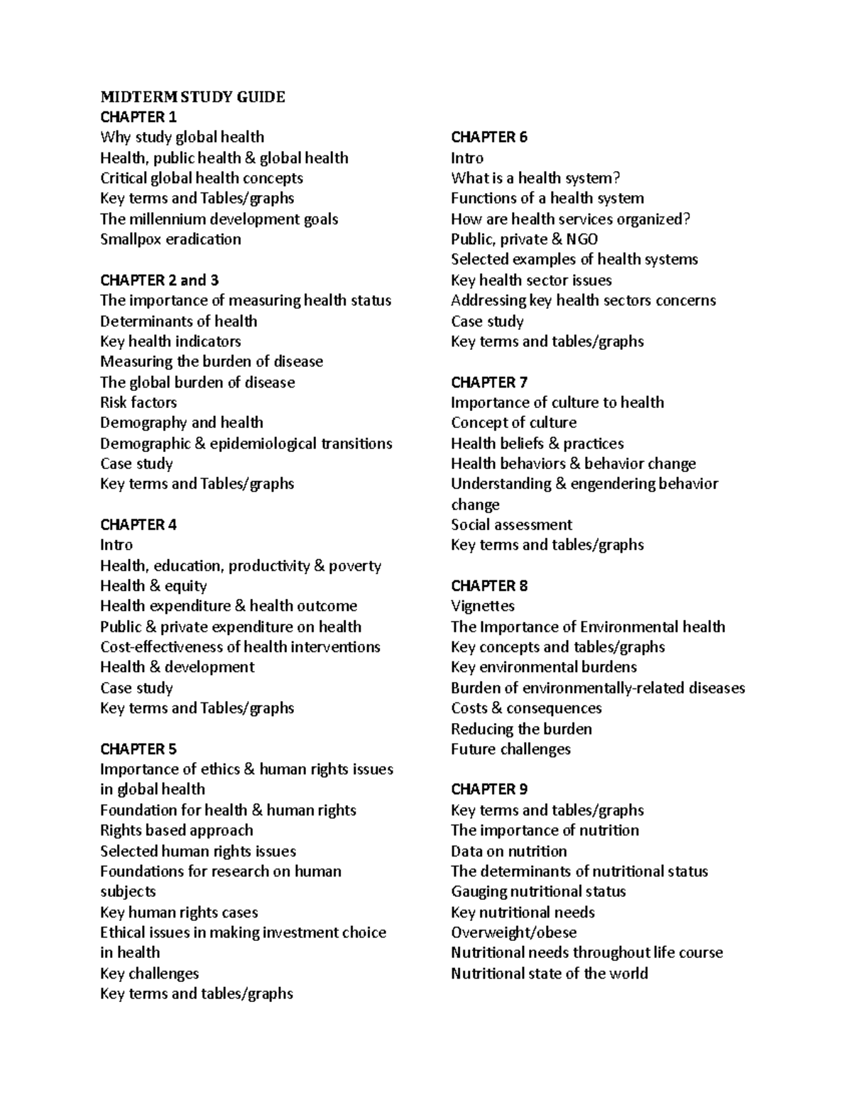 F20 Midterm study guide - MIDTERM STUDY GUIDE CHAPTER 1 Why study ...
