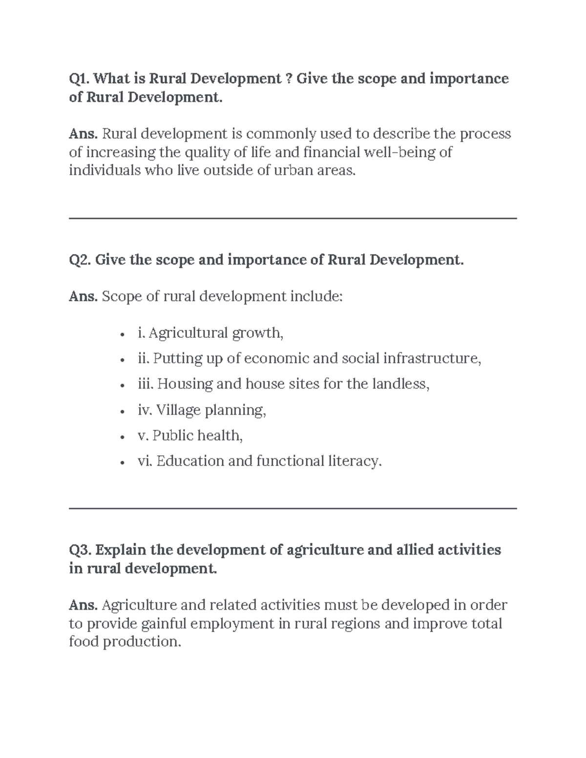 Notes of RDAP - Summary of RDAP - Q1. What is Rural Development? Give ...