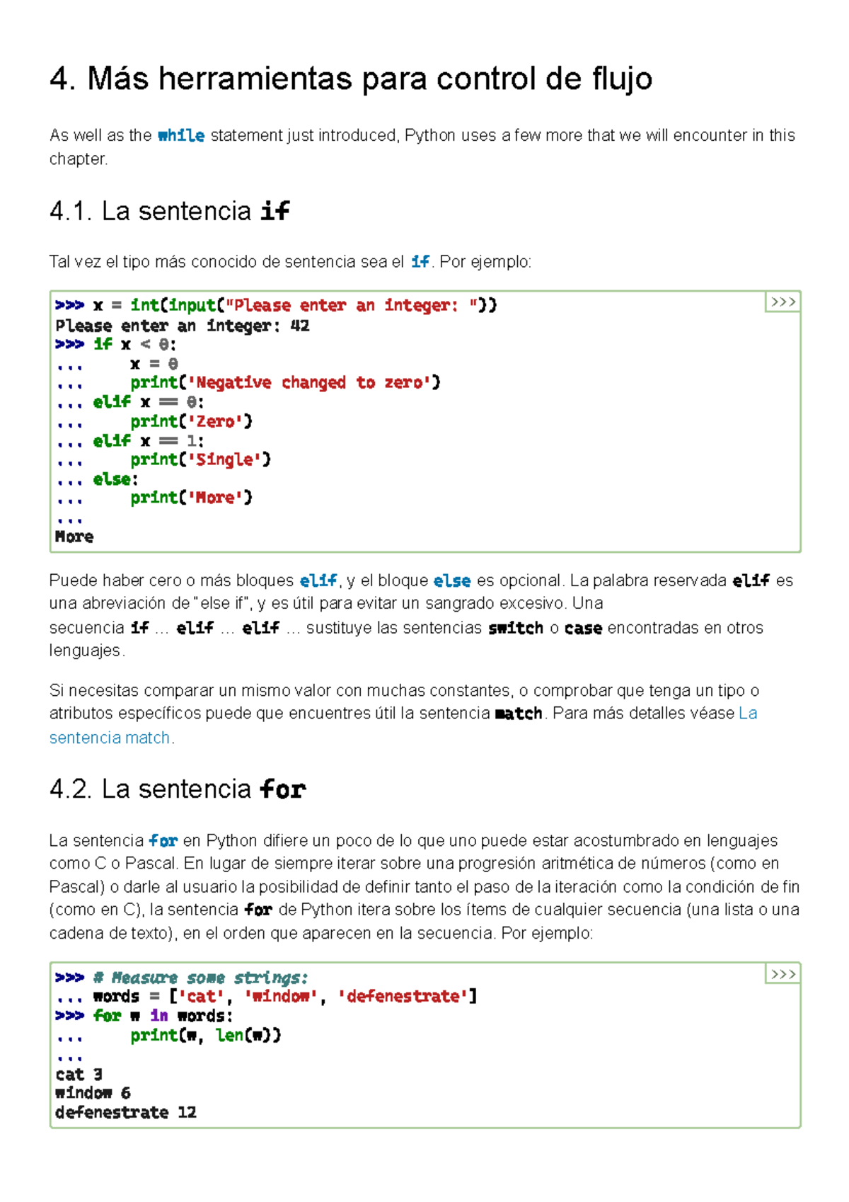 4. Más herramientas para control de flujo — documentación de Python - 3 ...