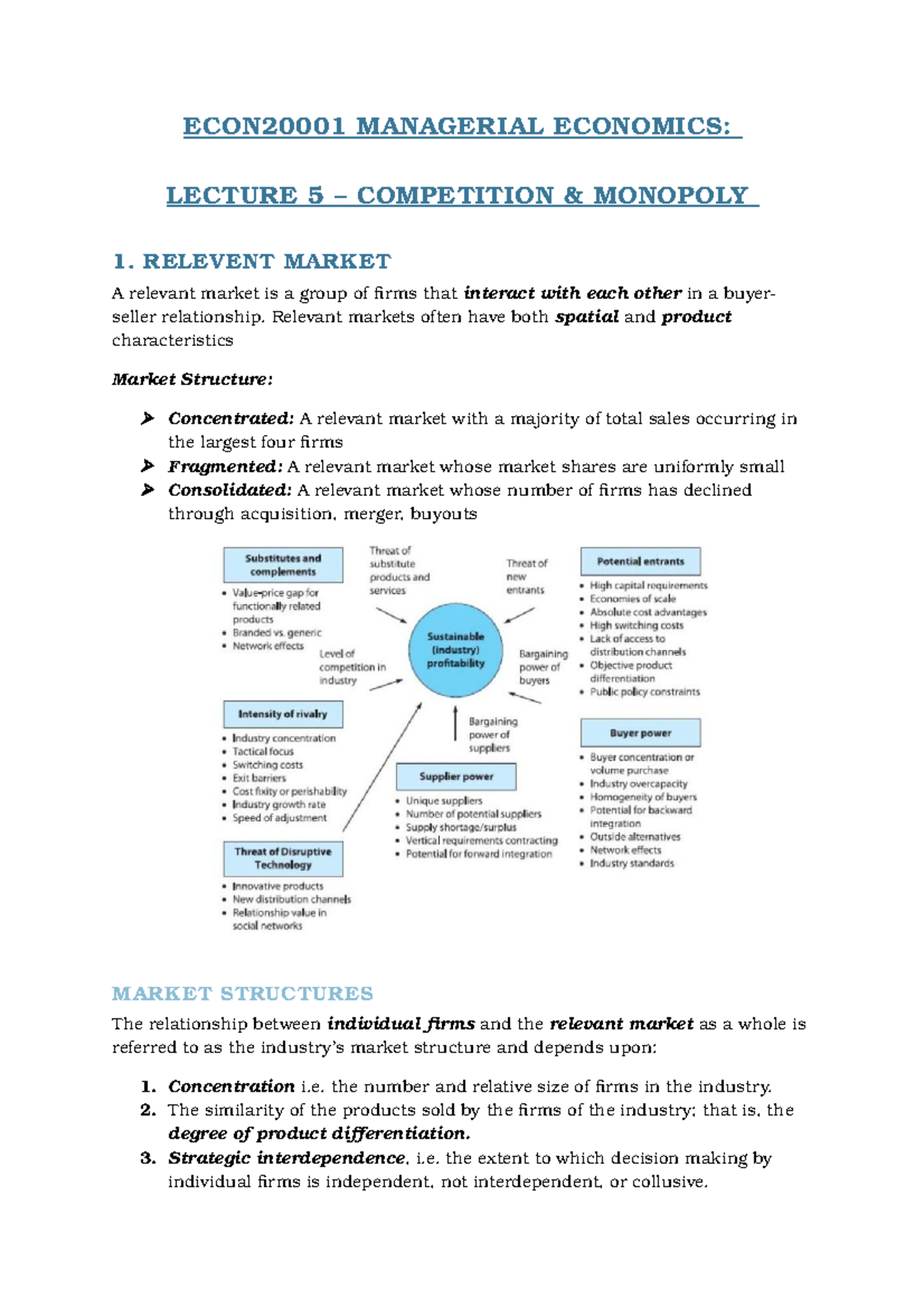 Competition & Monopoly - ECON20001 MANAGERIAL ECONOMICS: LECTURE 5 ...
