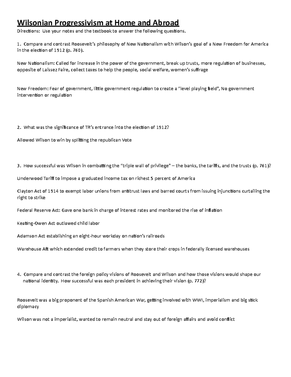 Wilsonian Progressivism at Home and Abroad - Studocu