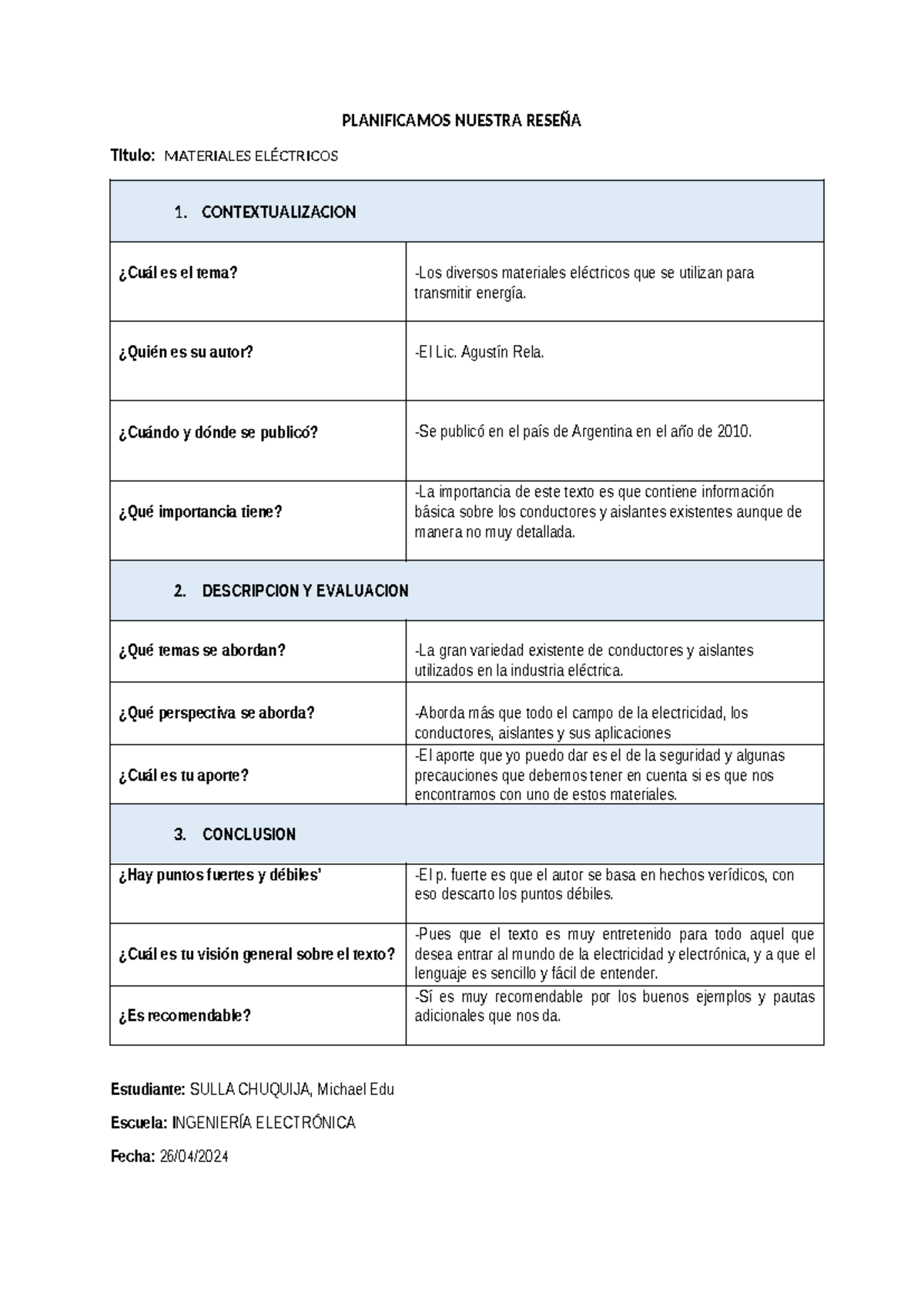 Planificamos Nuestra Reseña- Michael EDU Sulla Chuquija - PLANIFICAMOS ...