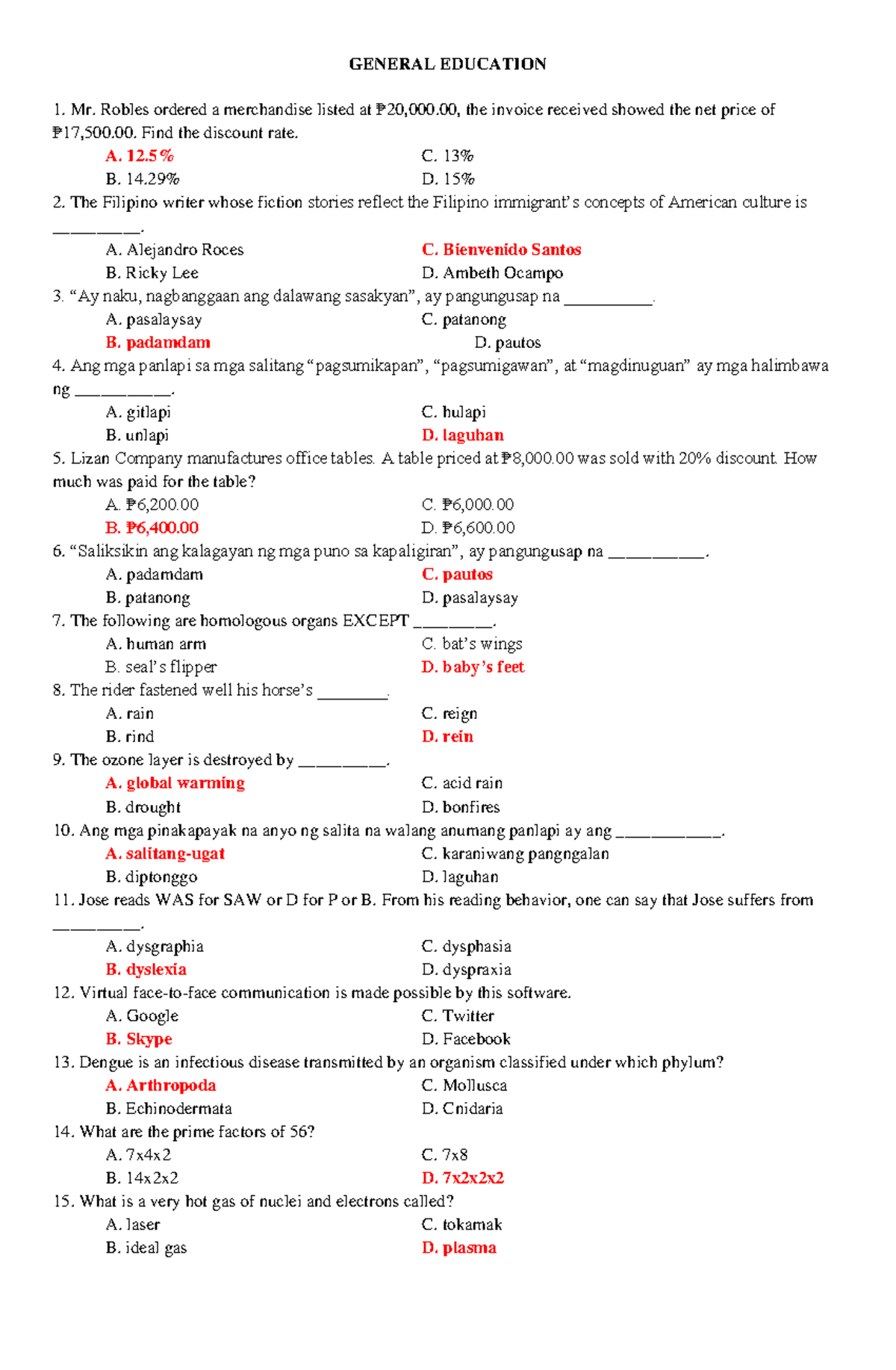 General- Education-A - gen ed - GENERAL EDUCATION Mr. Robles ordered a ...