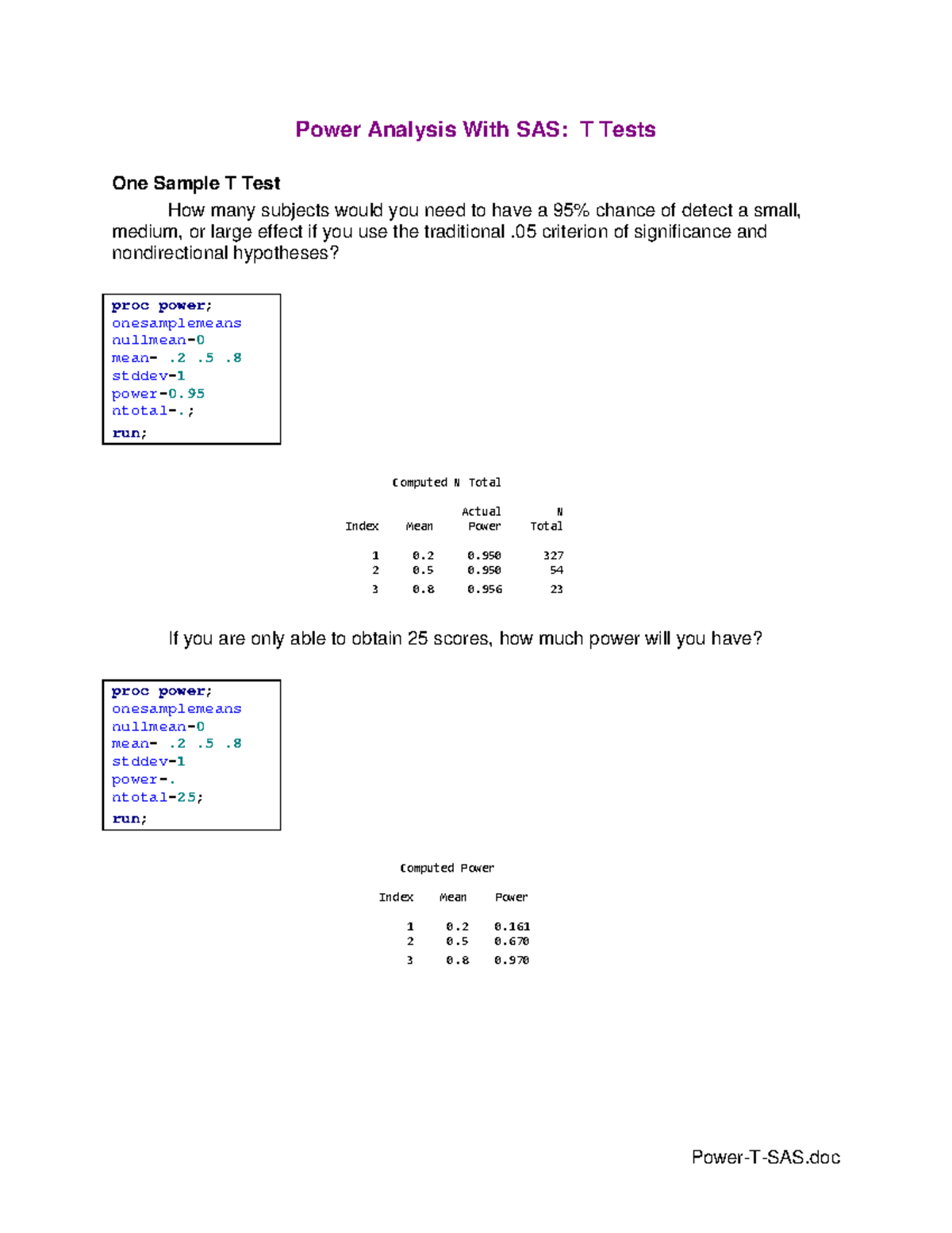 Power Analysis With SAS T Tests - 05 criterion of significance and ...