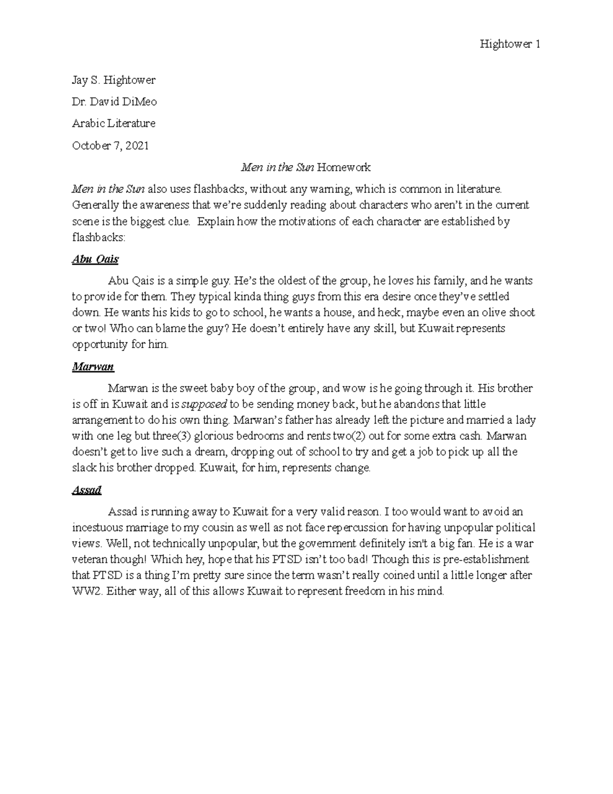 Hightower, Homework - Hightower 1 Jay S. Hightower Dr. David DiMeo ...