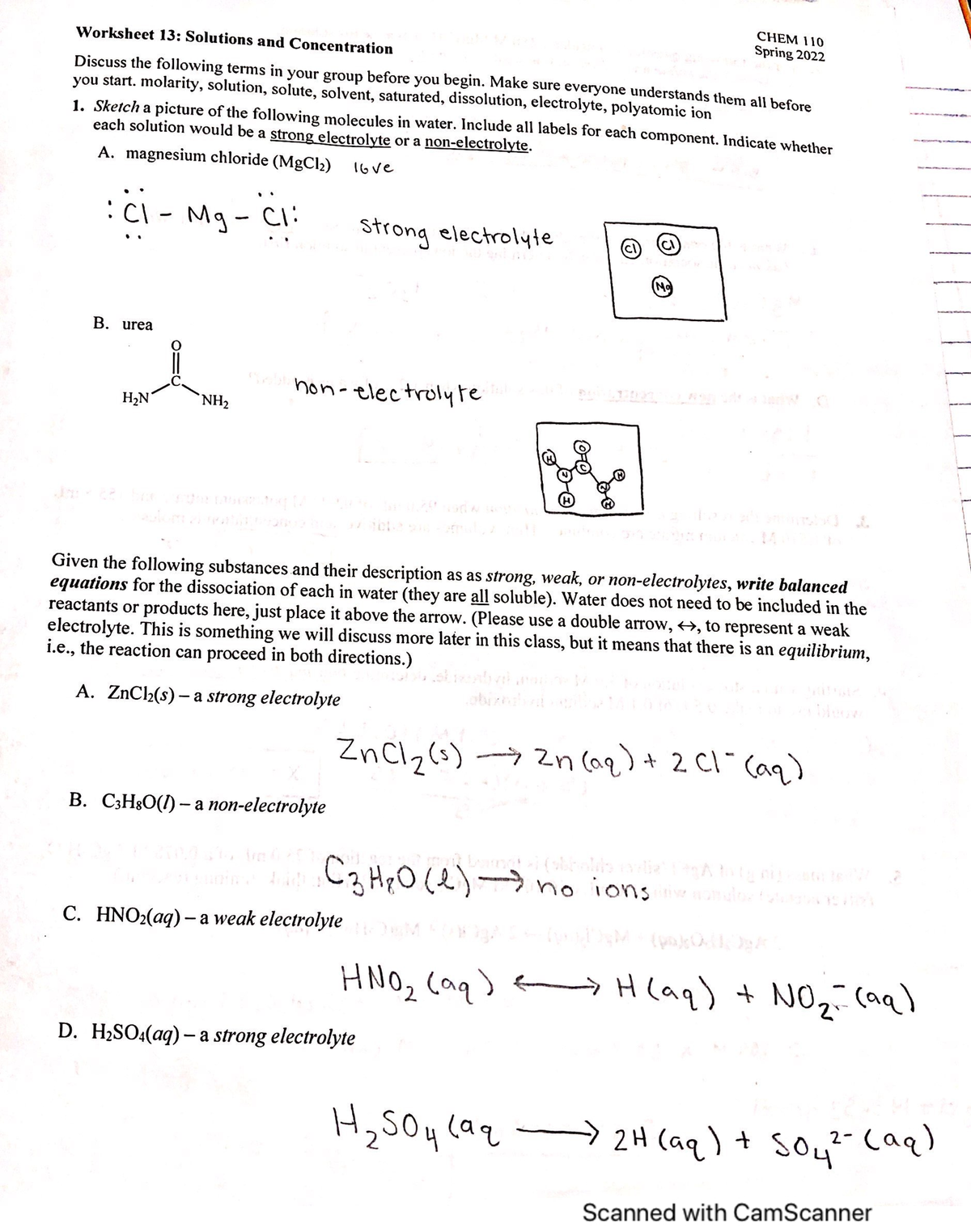 Worksheet 13: Solutions and concentration - CHEM 130 - Studocu