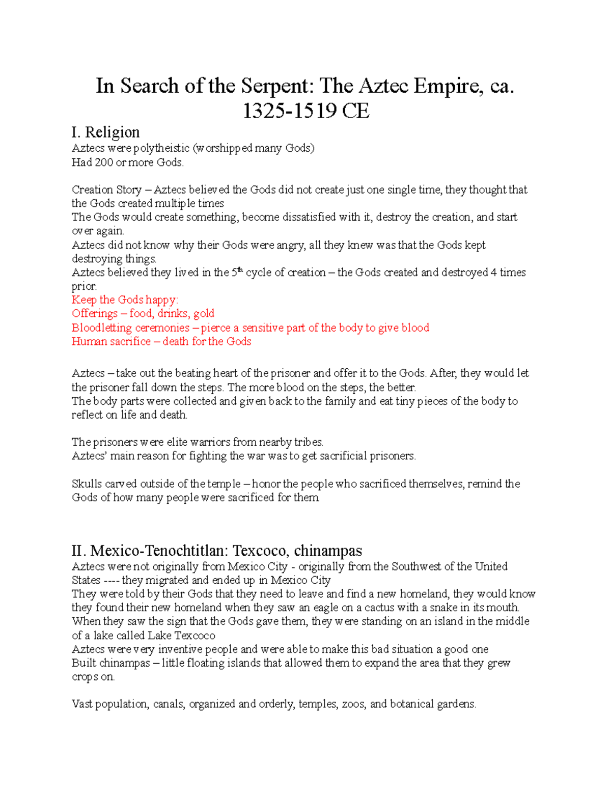 Aztecs Outline - Unit 1 (1-23) - In Search of the Serpent: The Aztec ...