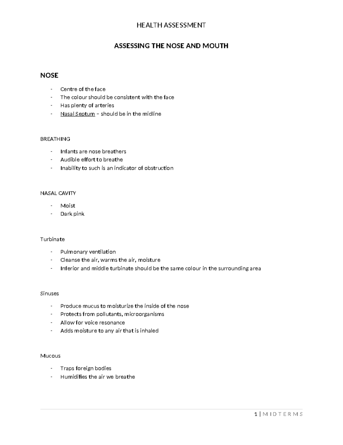Assessing THE NOSE AND Mouth - ASSESSING THE NOSE AND MOUTH NOSE ...