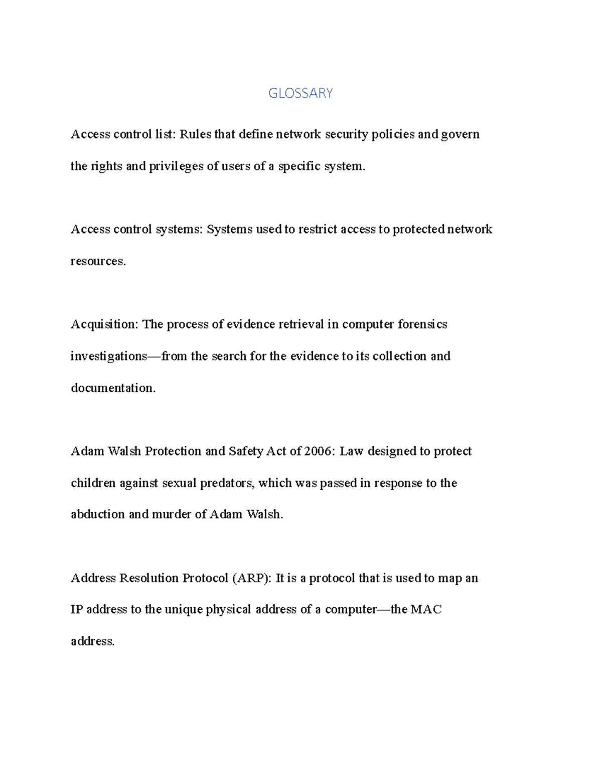 Glossary - Definitions of computer law - GLOSSARY Access control list ...