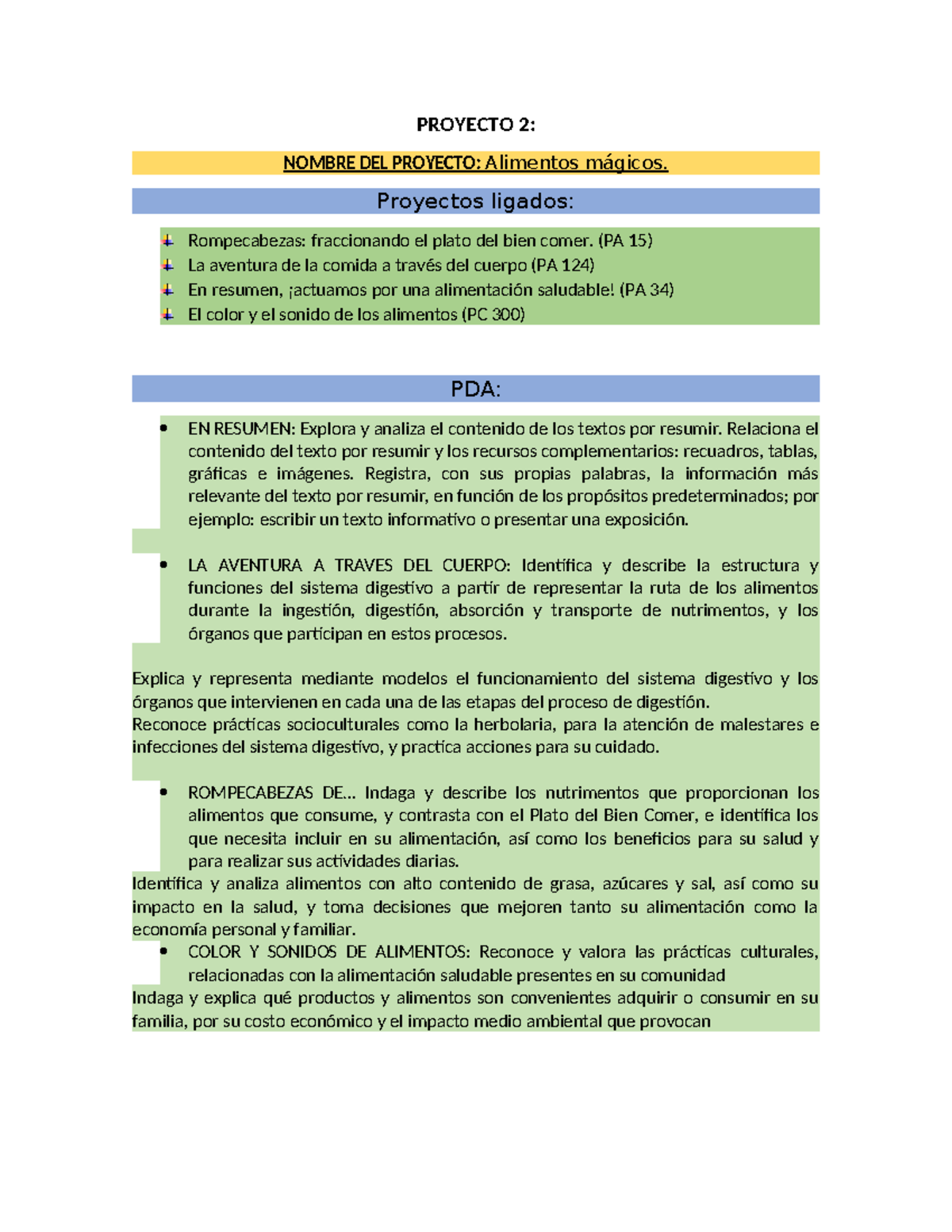 proyecto alimentacion saludable - PROYECTO 2: NOMBRE DEL PROYECTO ...