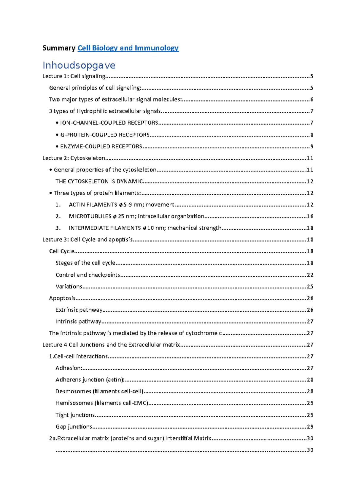 Summary Cell Biology and Immunology - Summary Cell Biology and ...