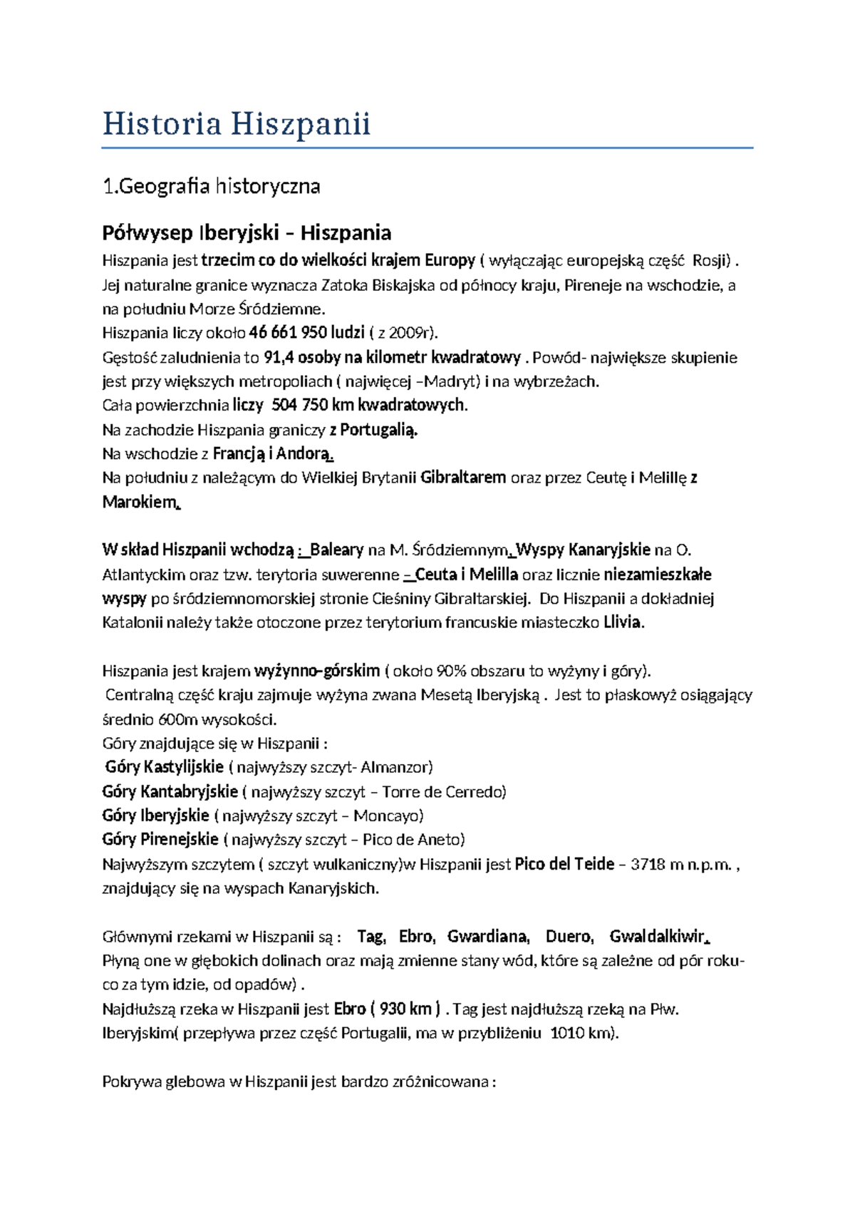 Historia-Hiszpanii całość - Historia Hiszpanii 1 historyczna Półwysep ...