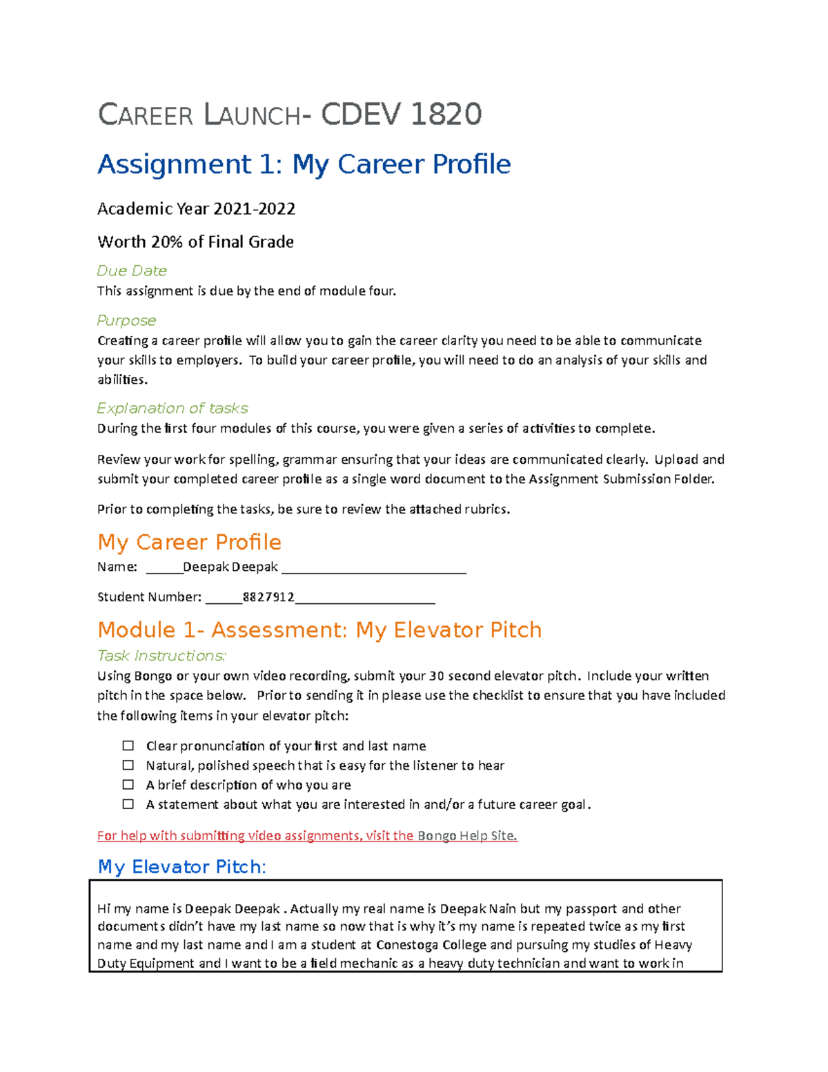 CDEV1820 Career Launch - CAREER LAUNCH- CDEV 1820 Assignment 1: My ...