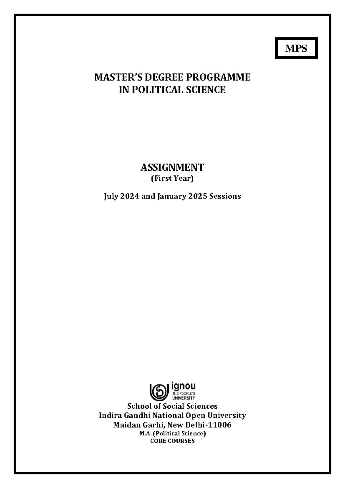 MPS 1yr assignment 2024 25 English - MASTER’S DEGREE PROGRAMME IN ...