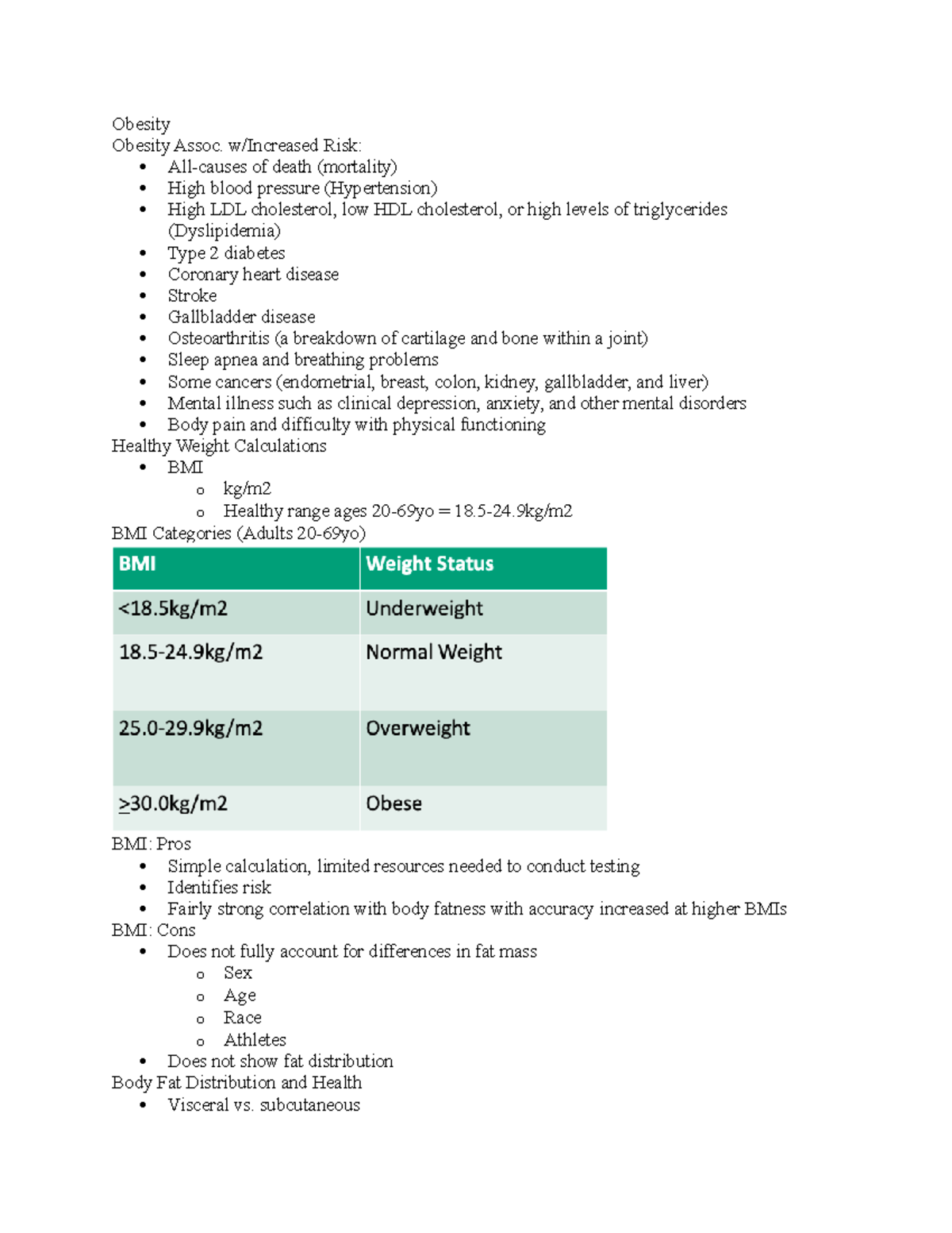 Obesity in Adults - Lecture notes 3 - Obesity Obesity Assoc. w ...