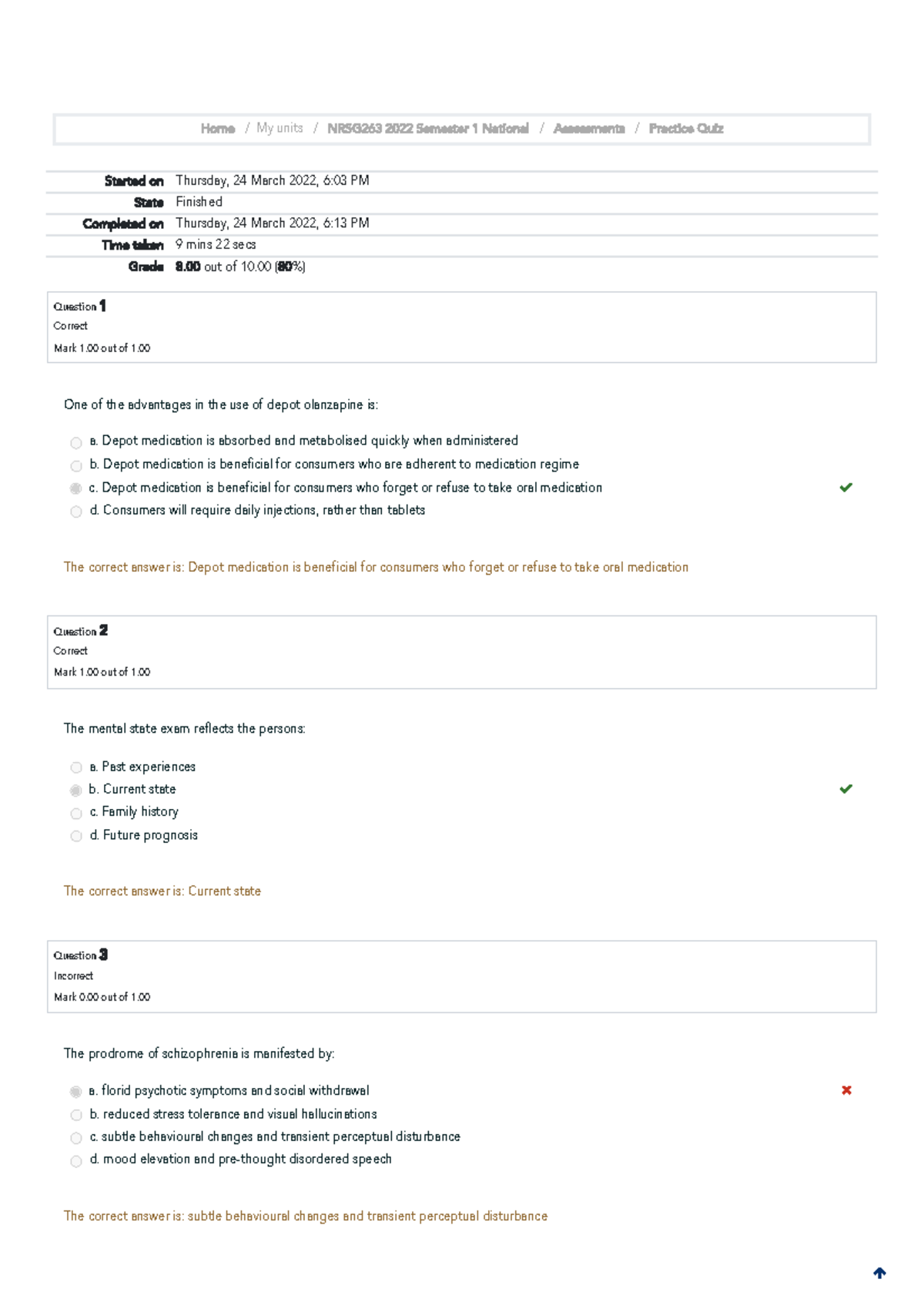 Practice Quiz Attempt review 9 - Home / My units / NRSG263 2022 ...