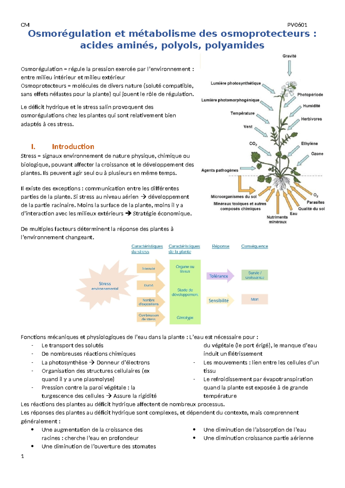 CM Osmorégulation et métabolisme des osmoprotecteurs - CM PV Osmorégulation et métabolisme des ...