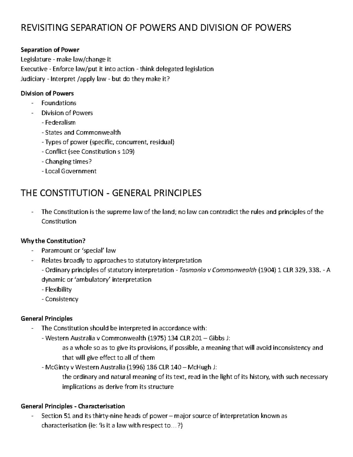 Interpreting THE LAW- WEEK 2 - REVISITING SEPARATION OF POWERS AND ...