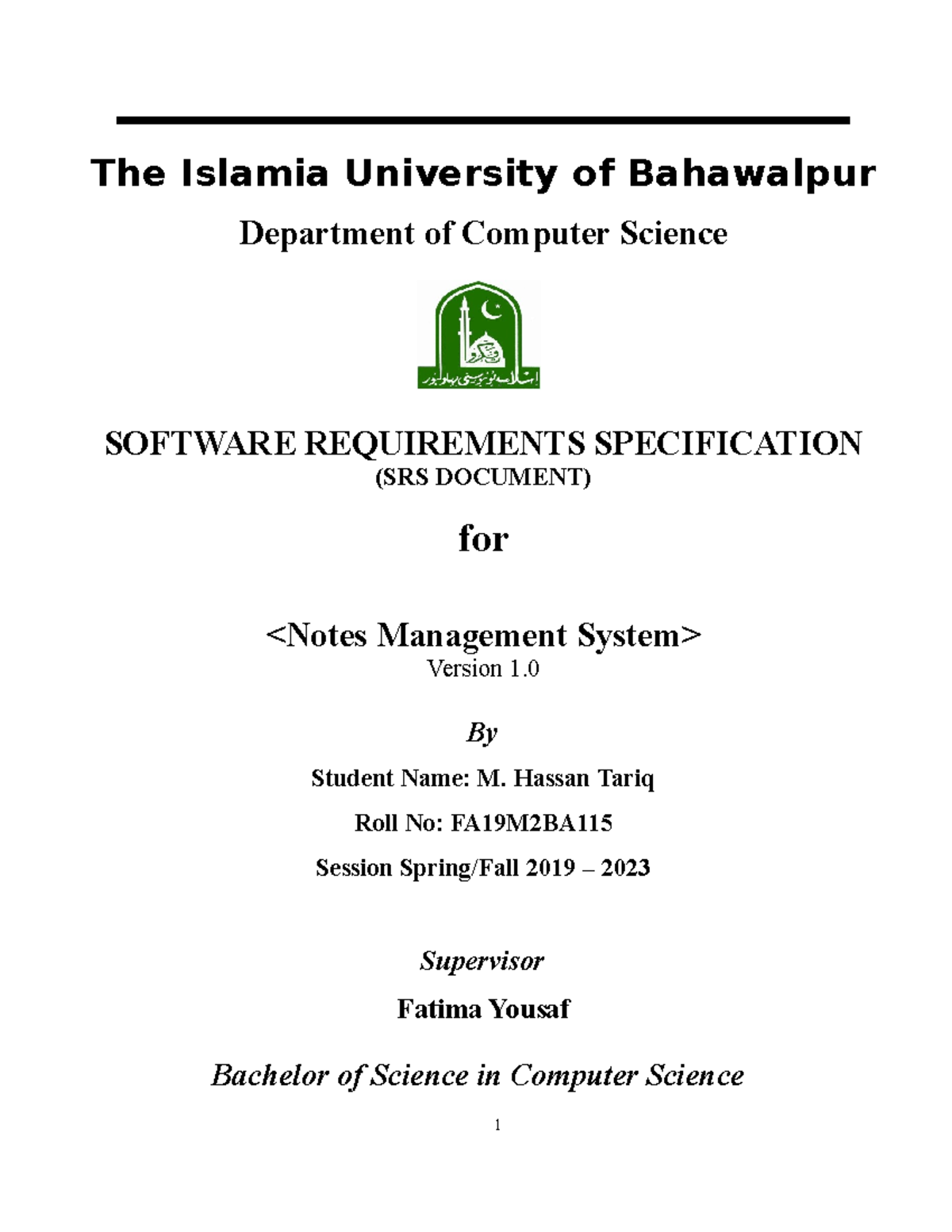 Hasnain Aslam 010 SRS - fyuf - The Islamia University of Bahawalpur ...