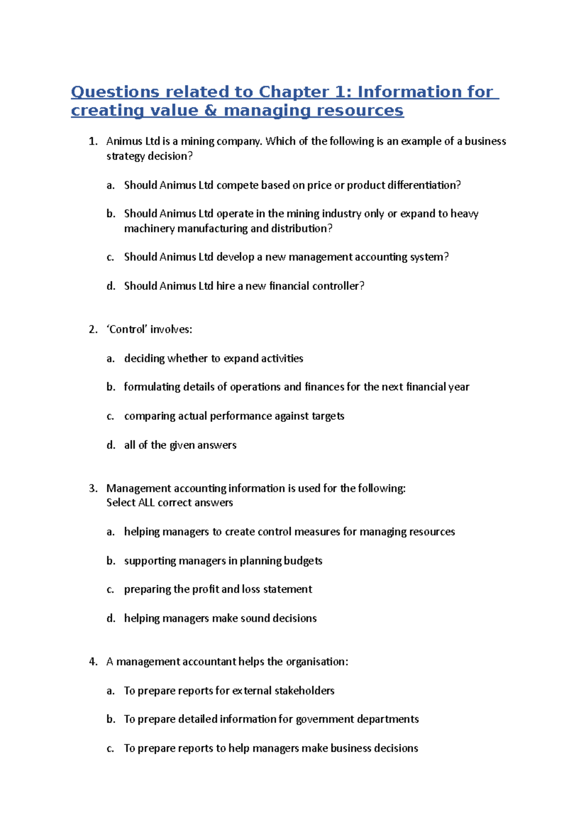 Questions related to Chapter 1 - Which of the following is an example ...