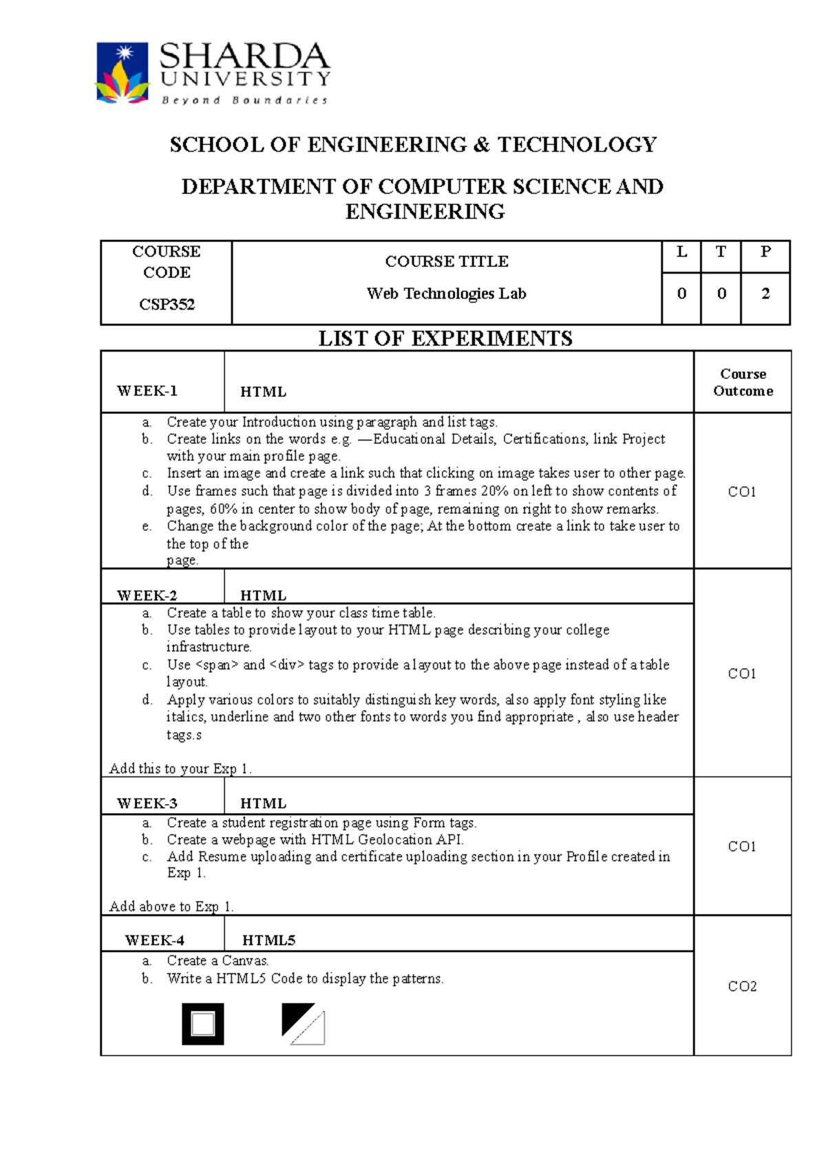 Webtechnology List of Experiments - SCHOOL OF ENGINEERING & TECHNOLOGY DEPARTMENT OF COMPUTER ...