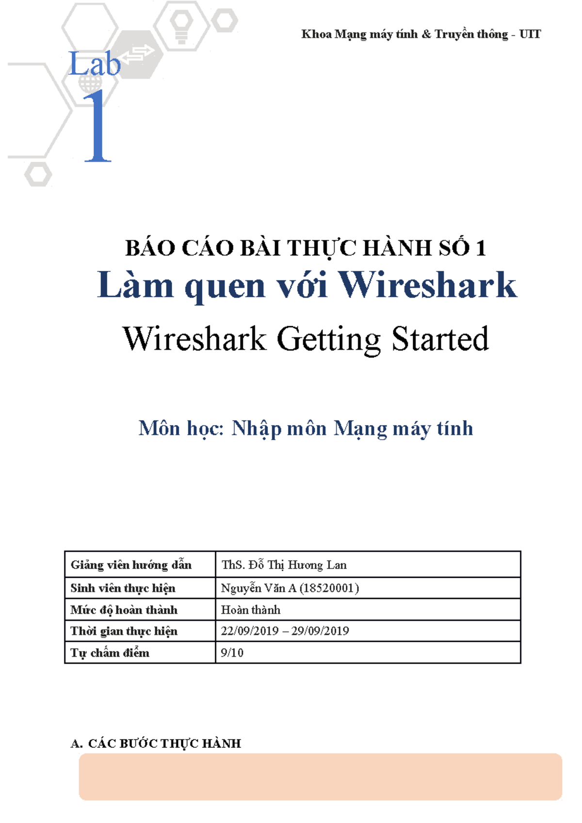 Baocao - TOO - Khoa Mạng máy tính & Truyền thông - UIT 1 BÁO CÁO BÀI THỰC HÀNH SỐ 1 Làm quen với ...