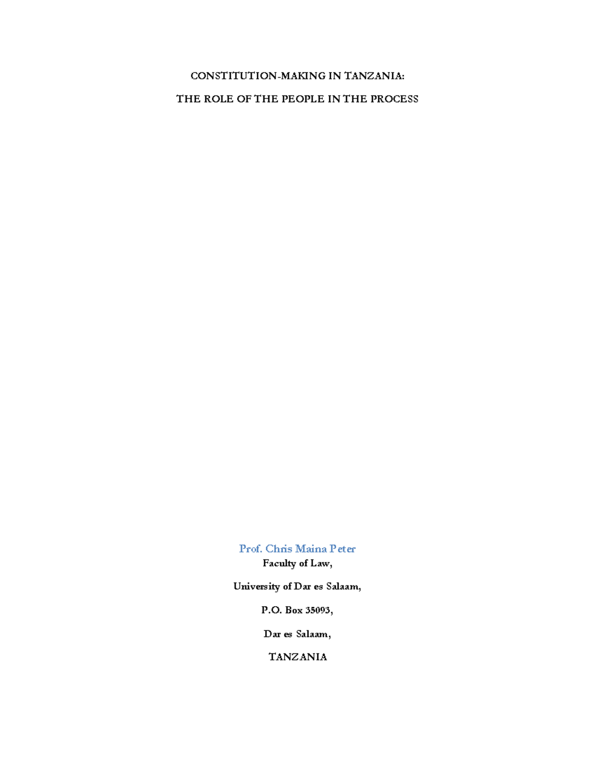 Constitution Making Process In Tanzania as one of the Democratic ...