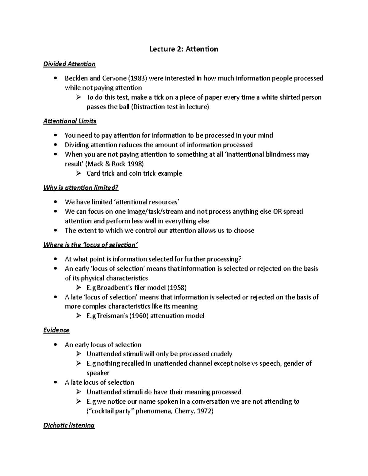 2. Attention - Lecture notes 2 - Lecture 2: Attention Divided Attention ...
