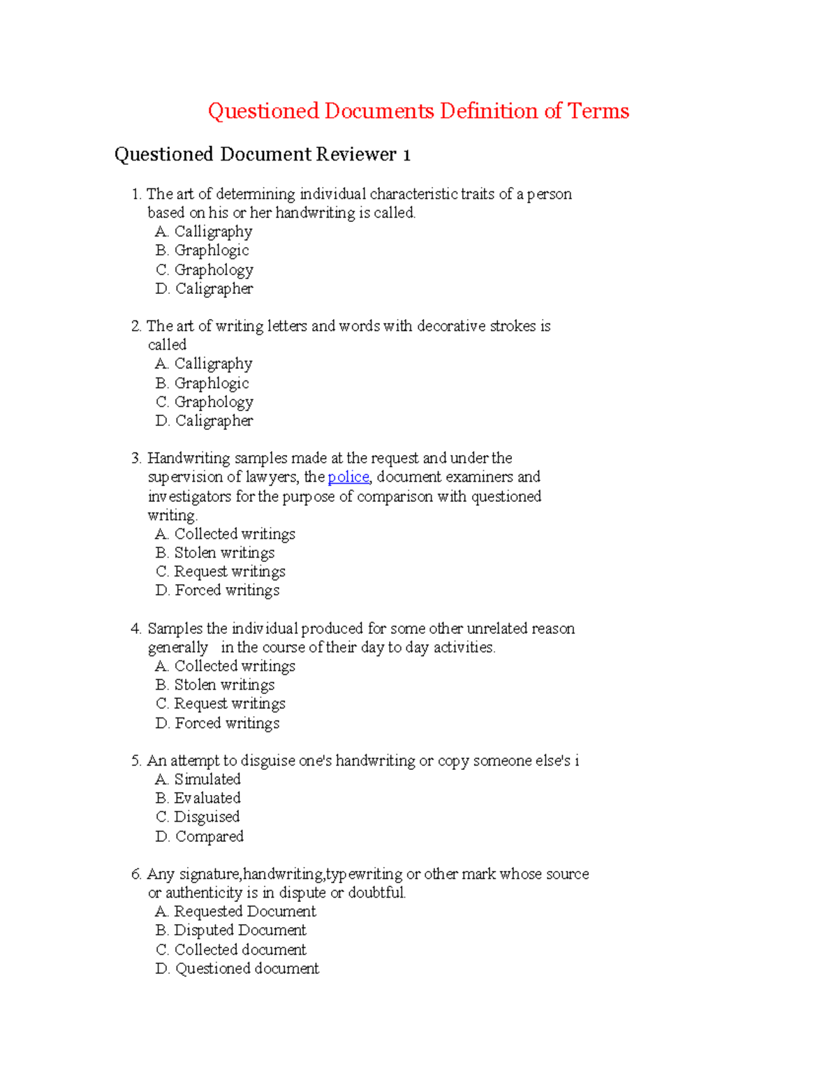 Questioned Documents Definition of Terms - Questioned Documents ...