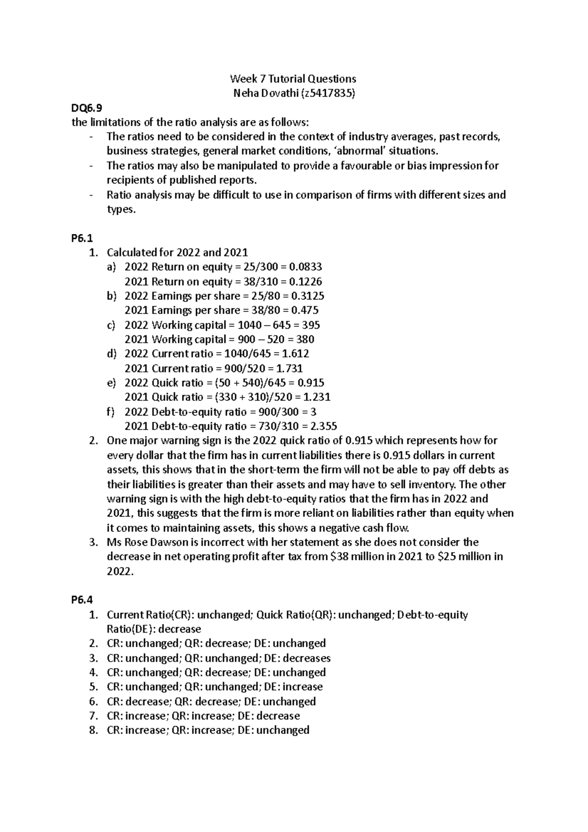 Week 7 Tutorial Questions - Week 7 Tutorial Questions Neha Dovathi (z5417835) DQ6. the ...