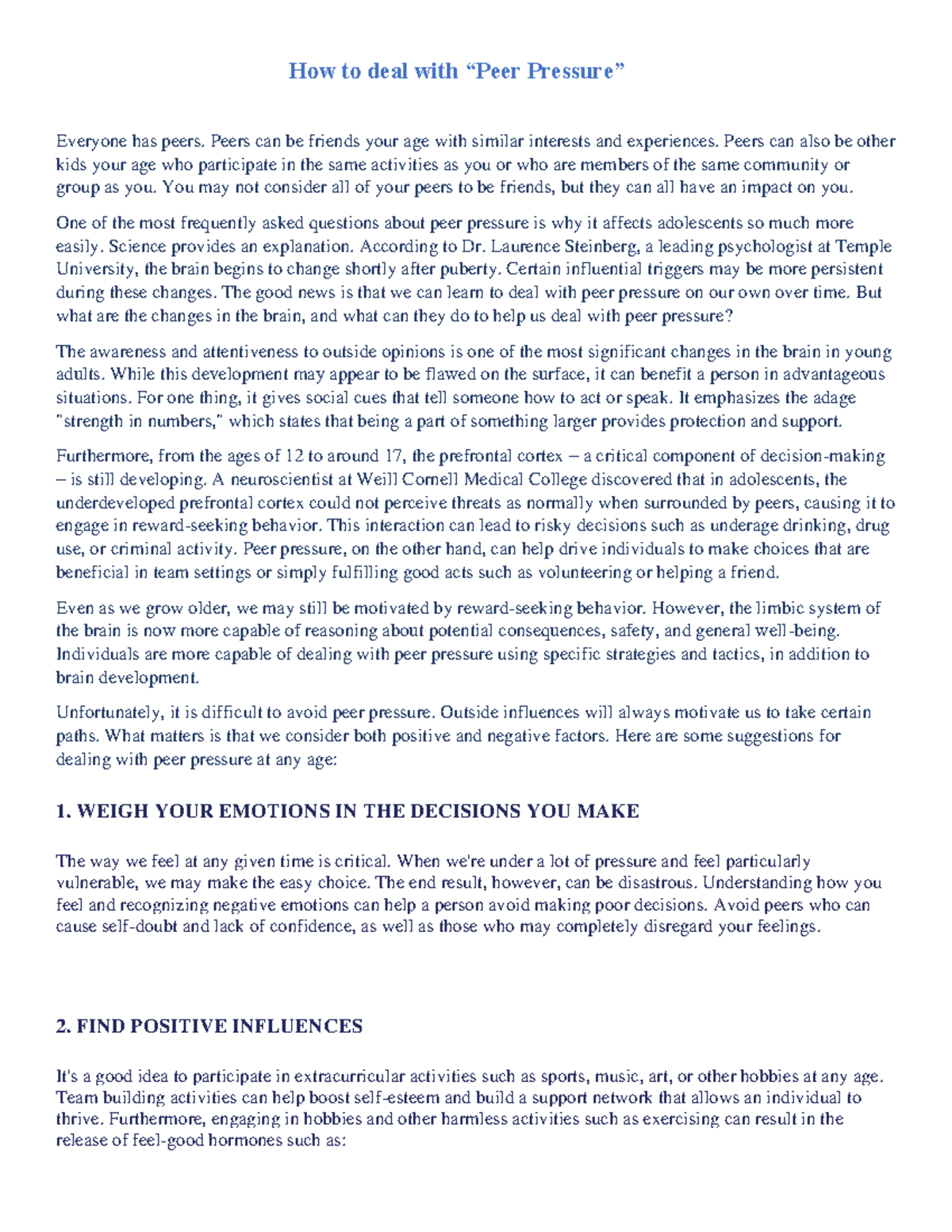 Peer Pressure: Its Influence on Teens and Decision Making - How to deal ...