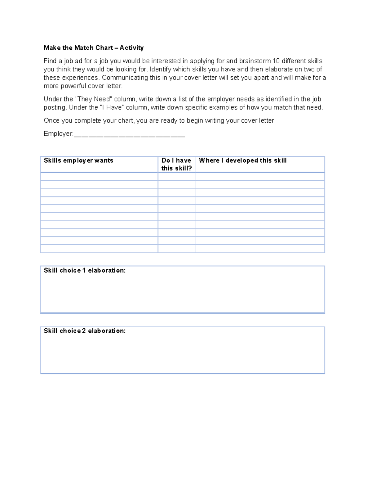 Make the match chart learning - Make the Match Chart – Activity Find a ...