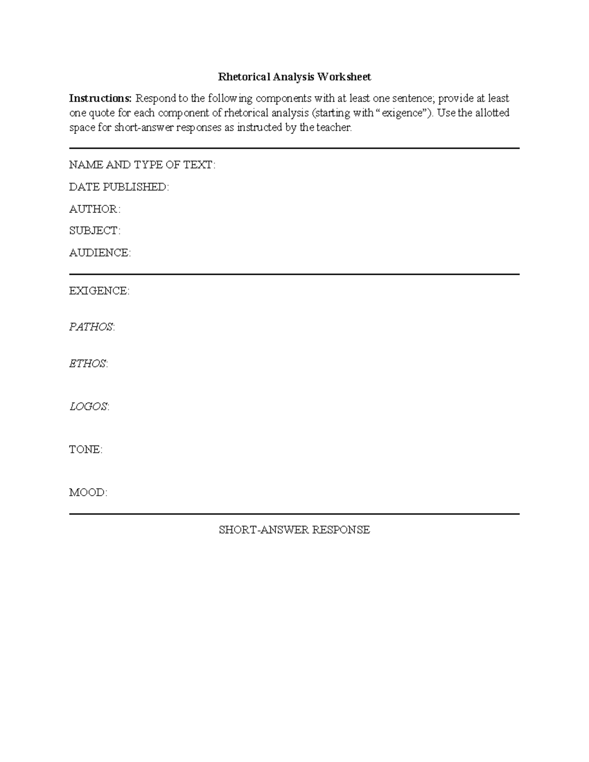 Distance Learning Rhetorical Analysis Worksheet 2020 - ENGL 1301 ...